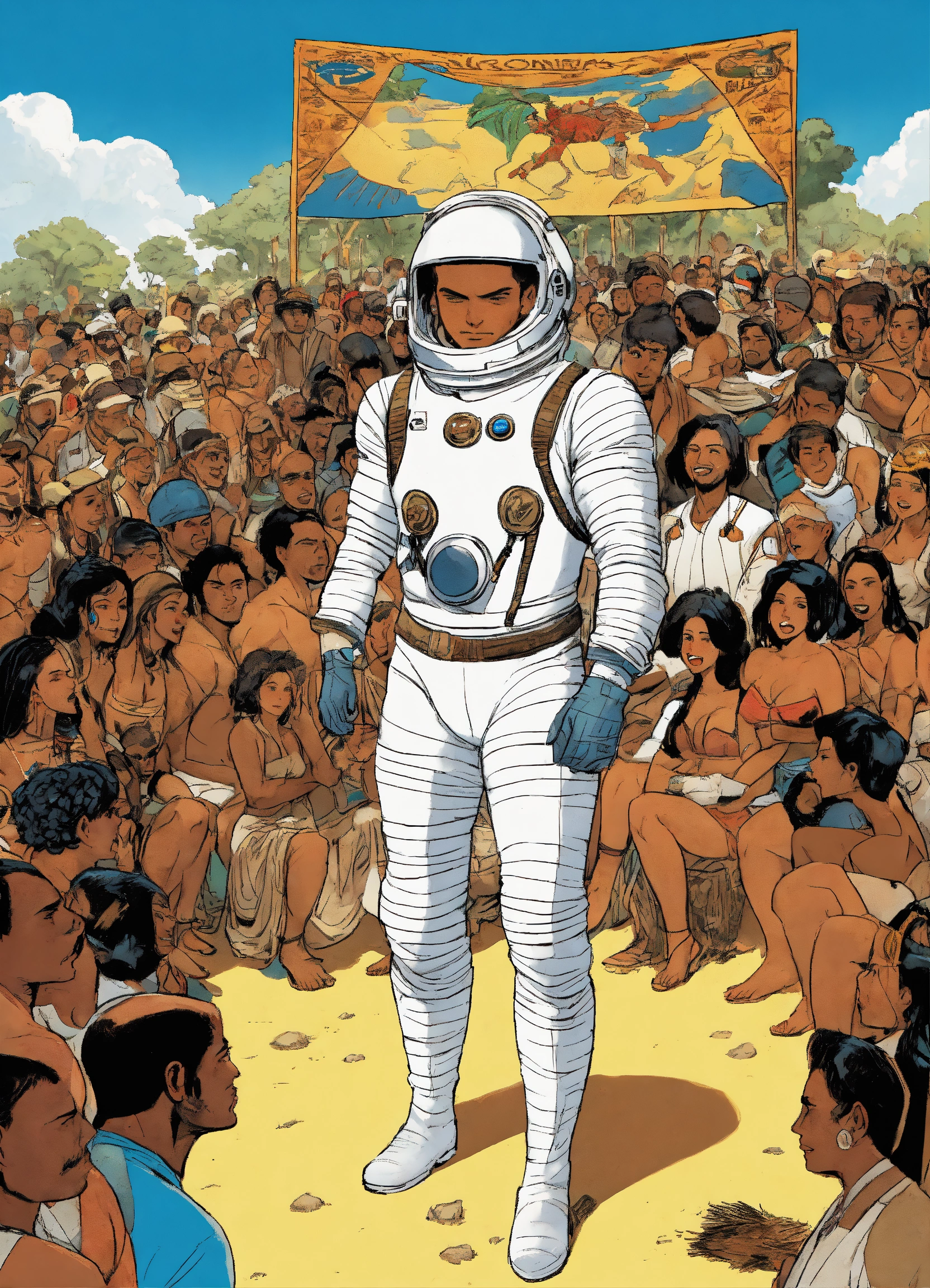 Lexica - Comic a guy in a white spacesuit with no helmet on his head ...