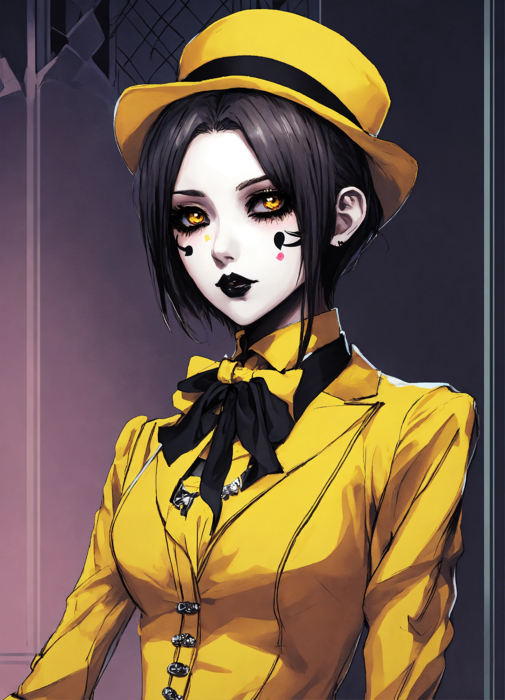 Lexica - Manga of a goth Female with mime mask, elegant yellow clothes ...