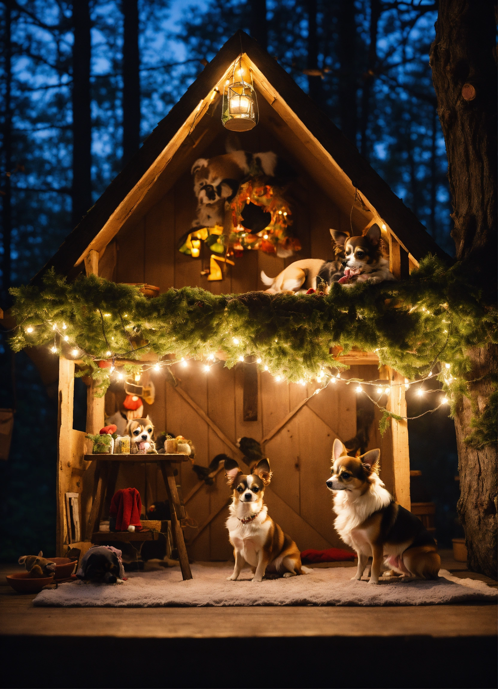 Lexica - "In a quaint treehouse setting, twinkling lights illuminate a ...