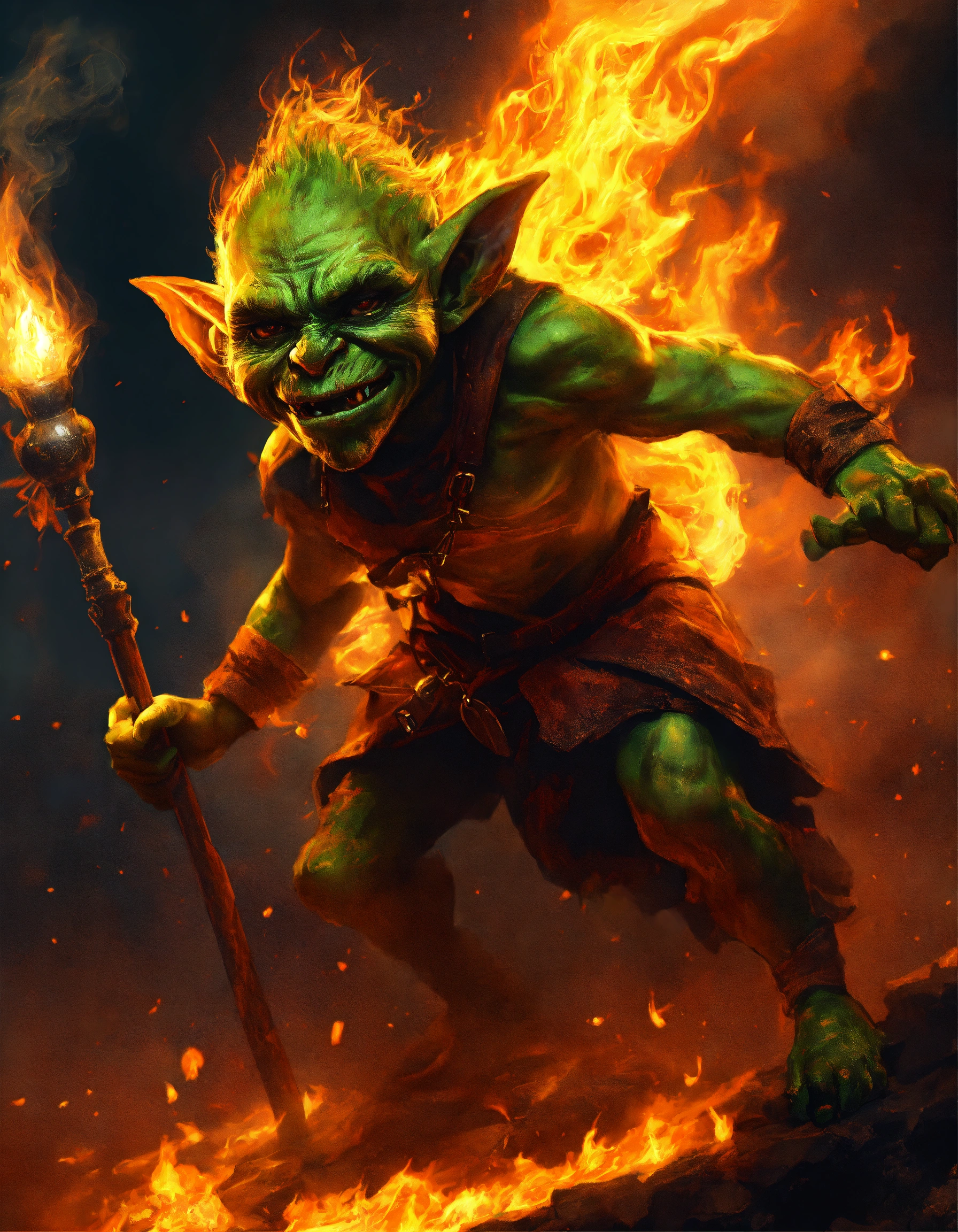 Lexica - Spirit of a goblin in fire, digital painting, hyperrealistic ...