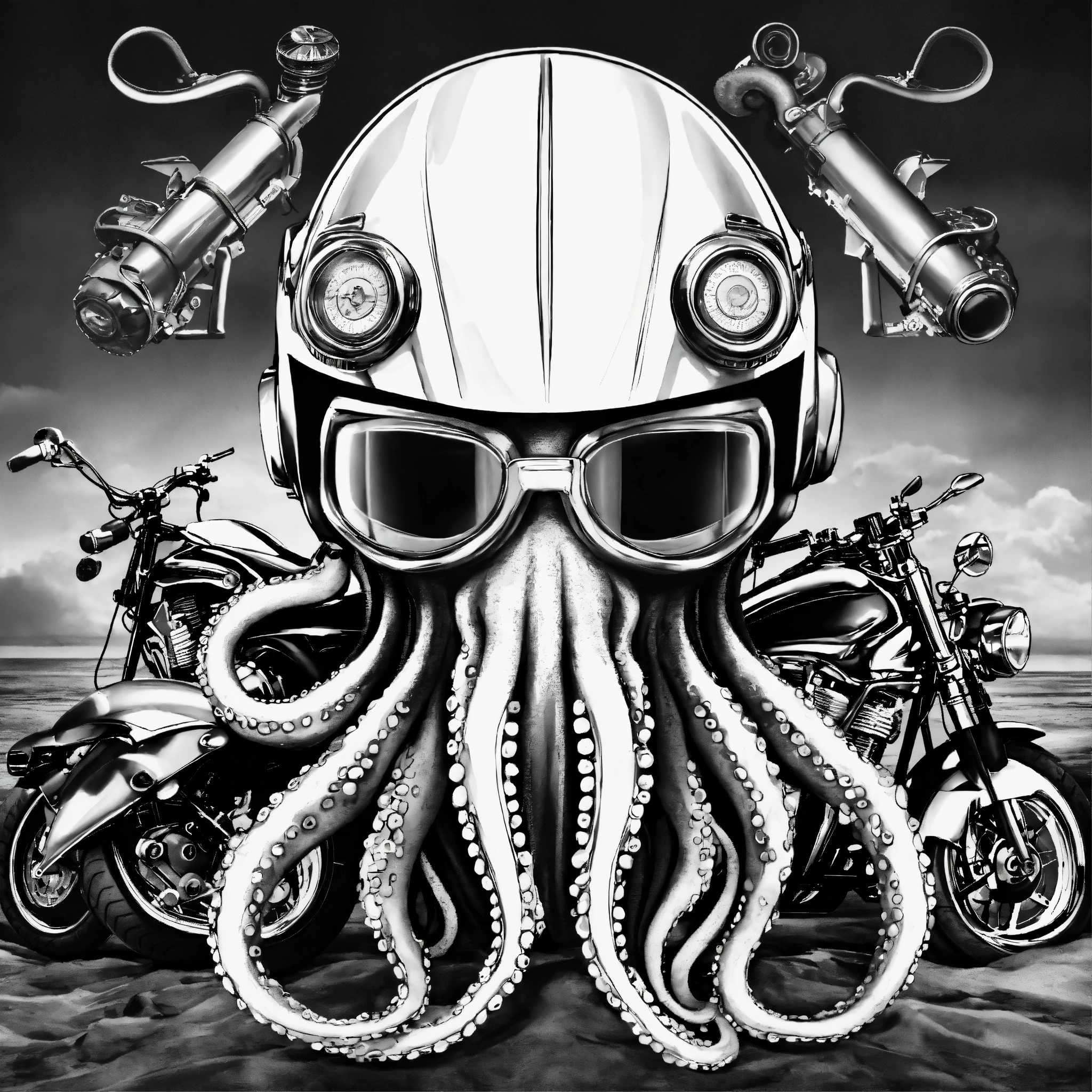 Lexica - T-shirt LOGO design of "MONTABEACH" octopus with motorcycle ...