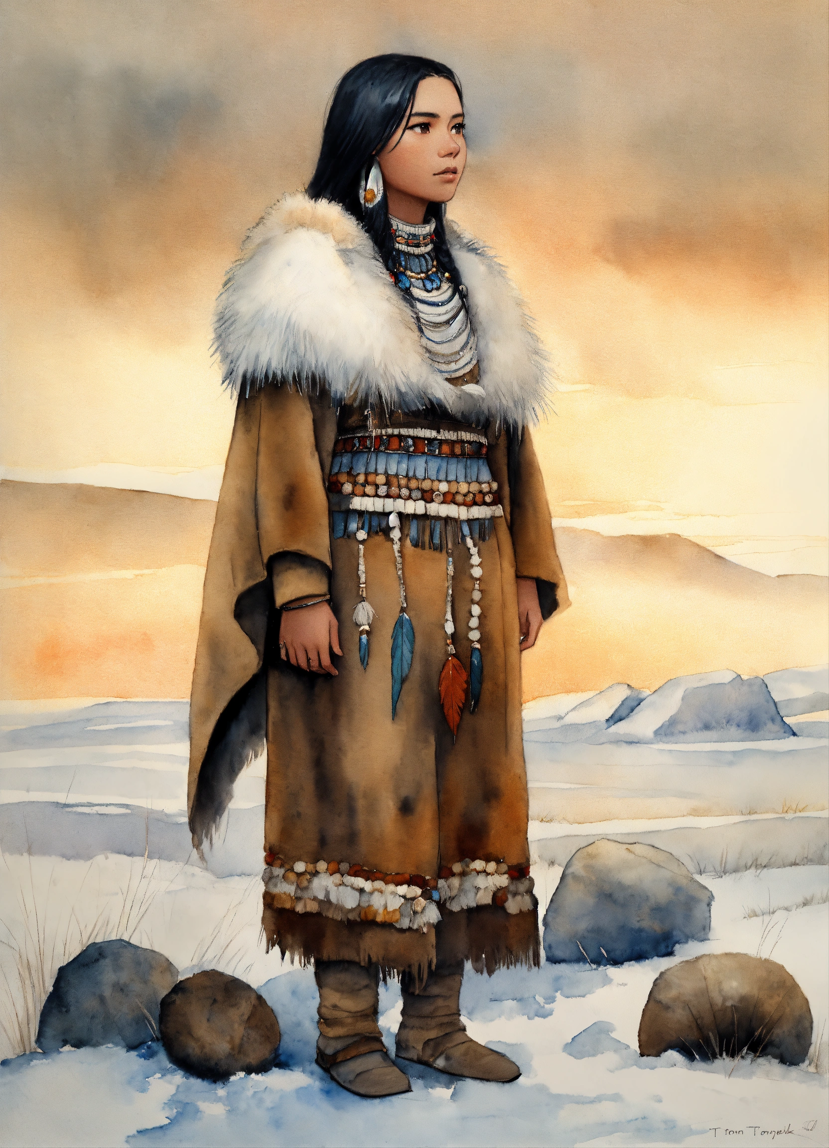Lexica - Full body Illustration of an inuit woman, young, 18 years old ...