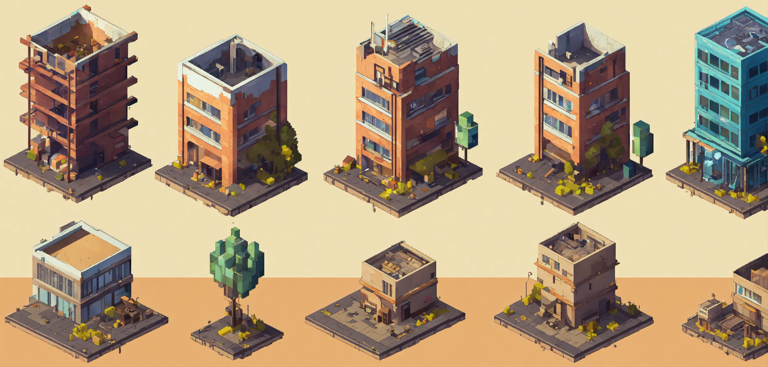 Lexica - Simple clean blocky 2d isometric pixel concept sprites of an ...