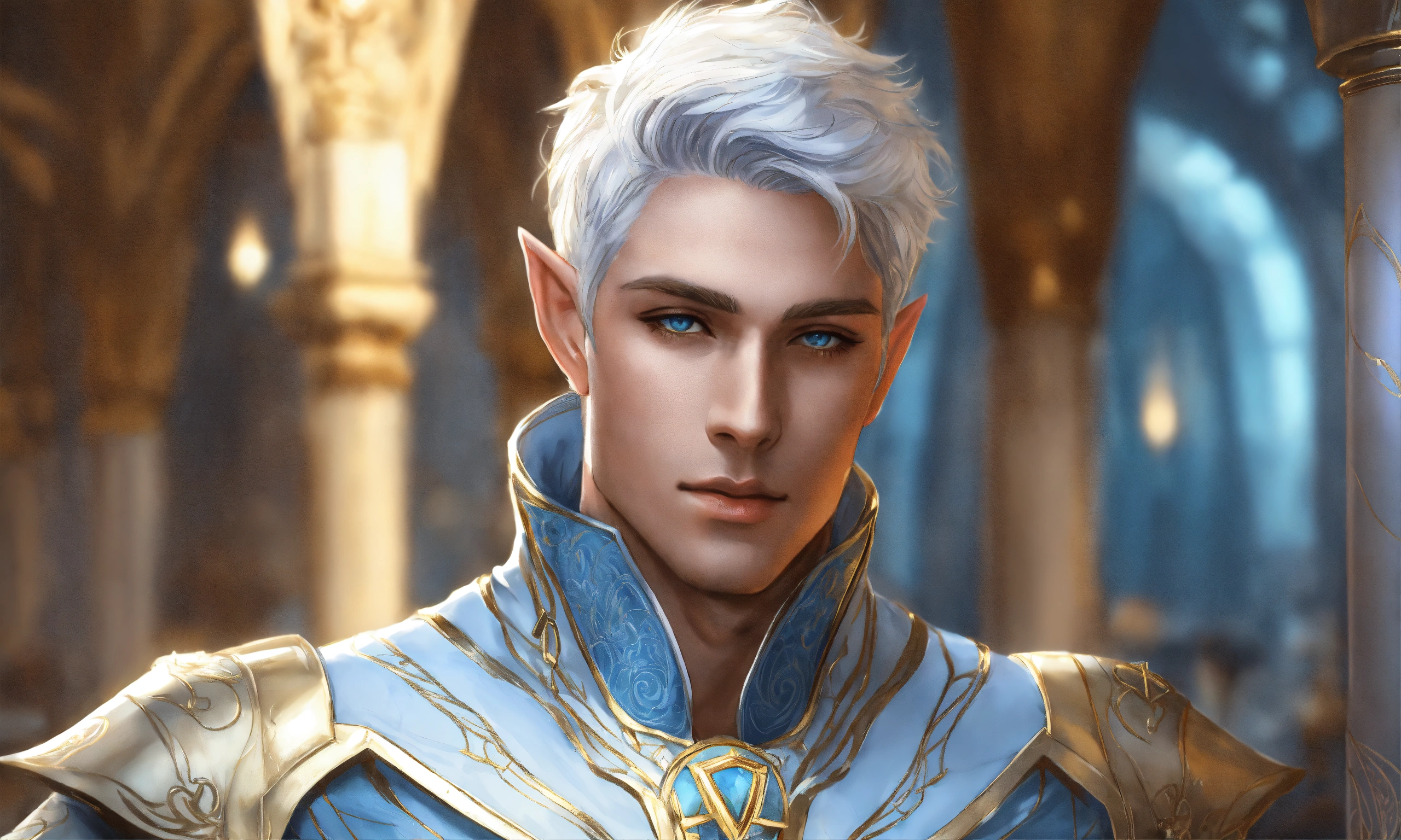 Lexica - Drawing of an elf, royalty, sci fi, cybernetic, white and ...