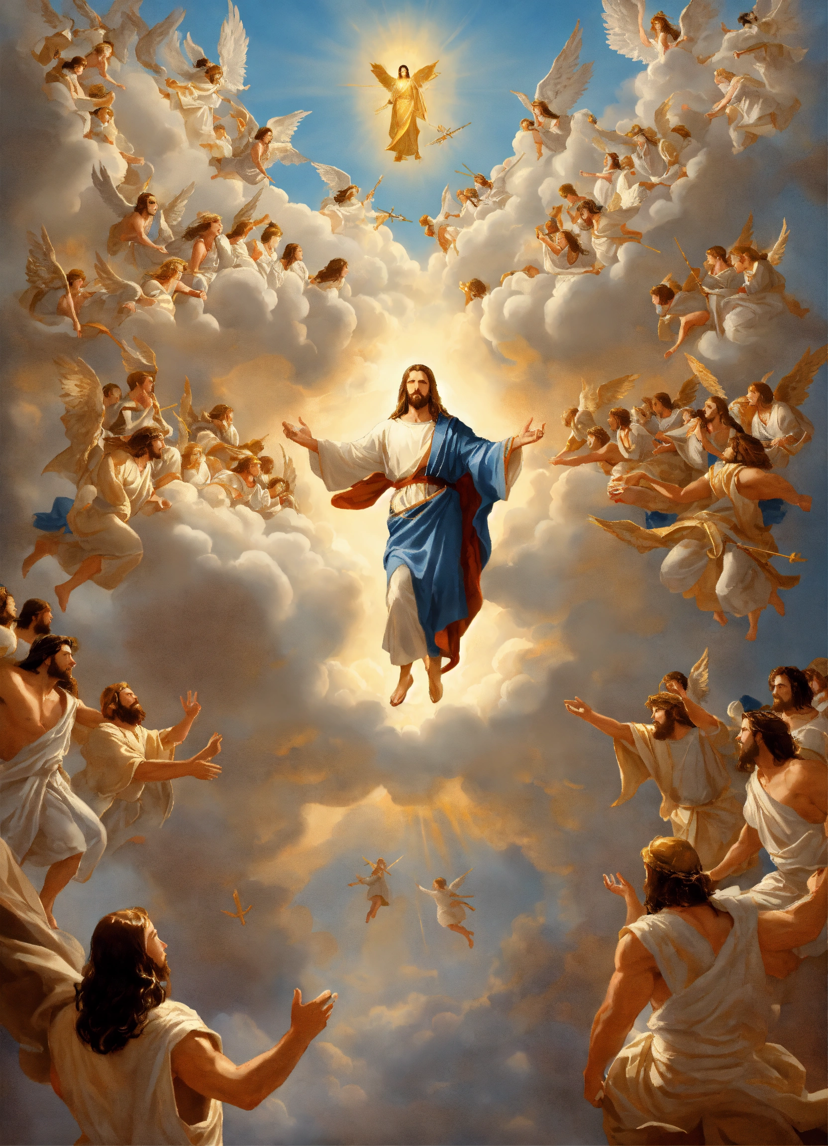 Lexica - Jesus on the clouds with 100 warrior angels following him ...