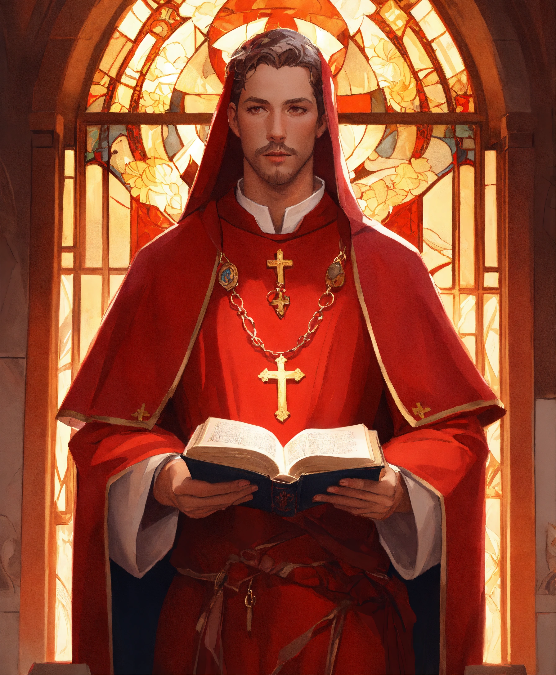 Lexica - Priest Medieval in church red clothes with bible art by ...