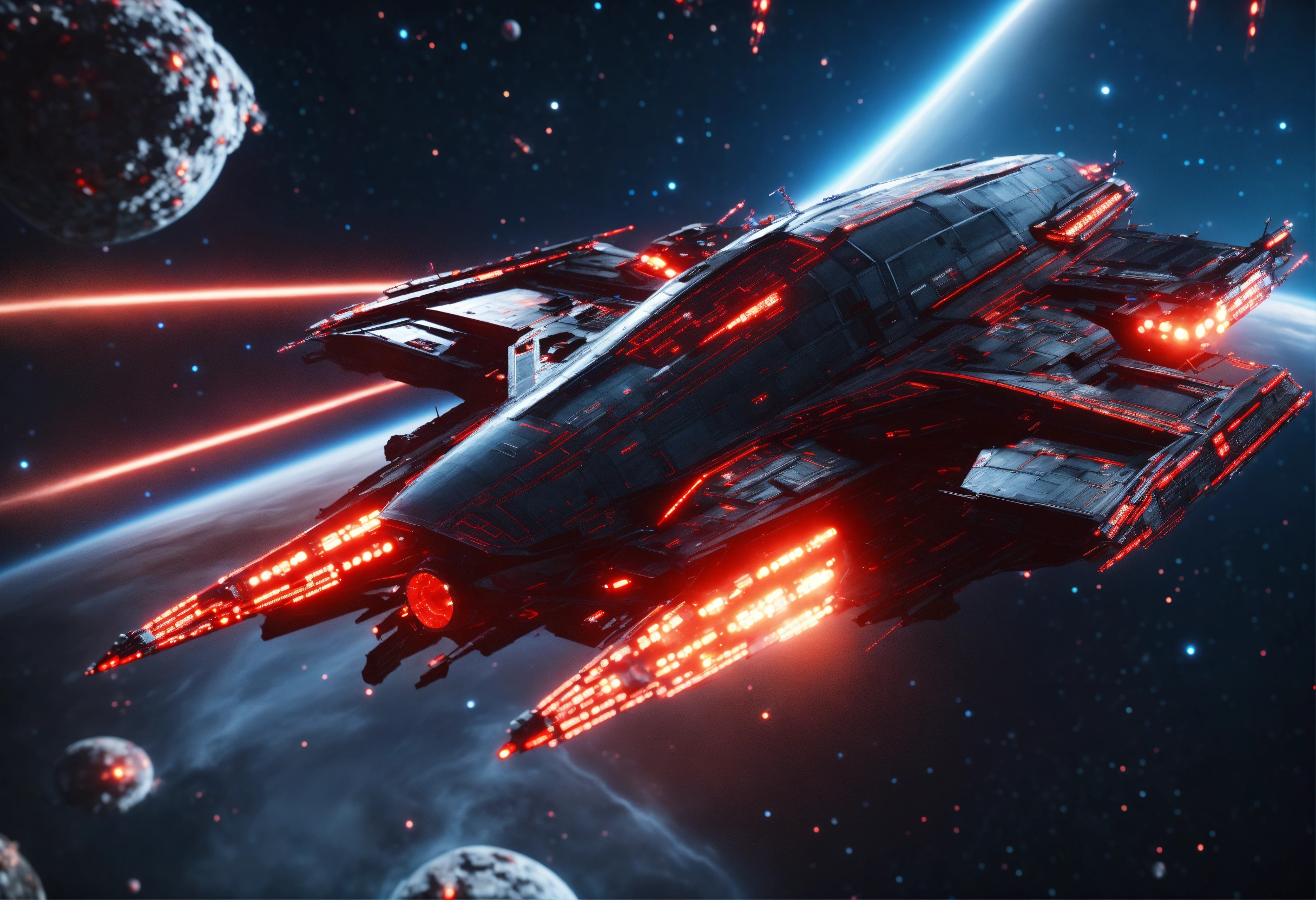 Lexica - Zoom out on fleet of long black organic insect like space ...