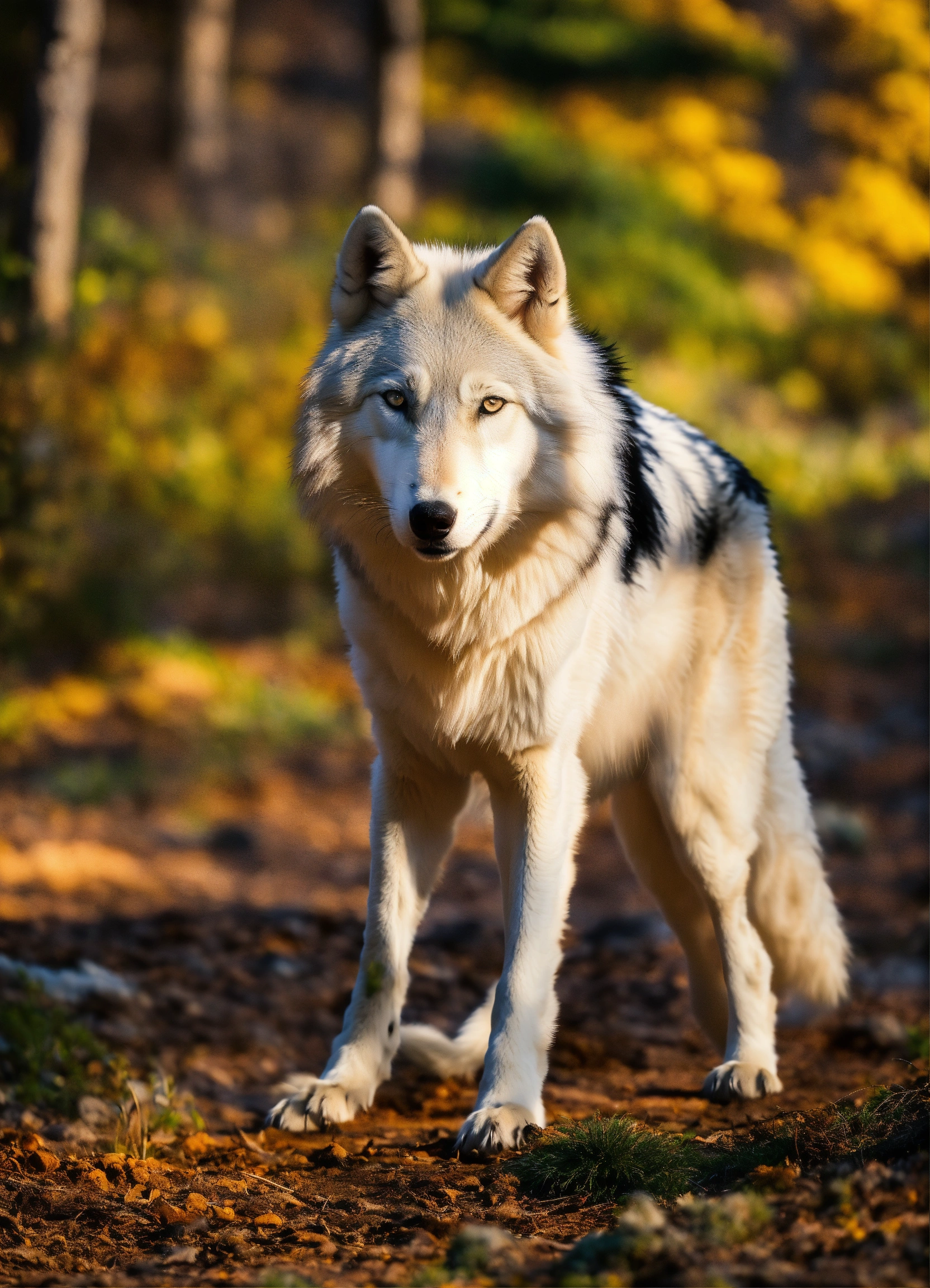 Lexica - A white wolf with a black spot on its chest, spreading out in ...