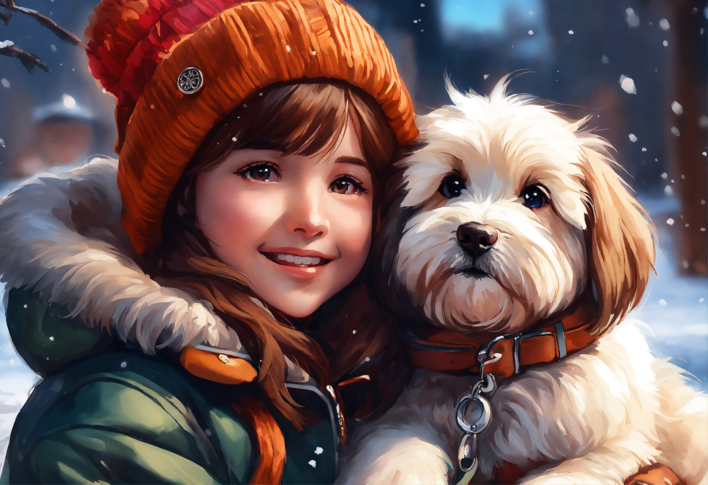 Lexica - Painting of a full body shot cute little smiling girl cuddling ...