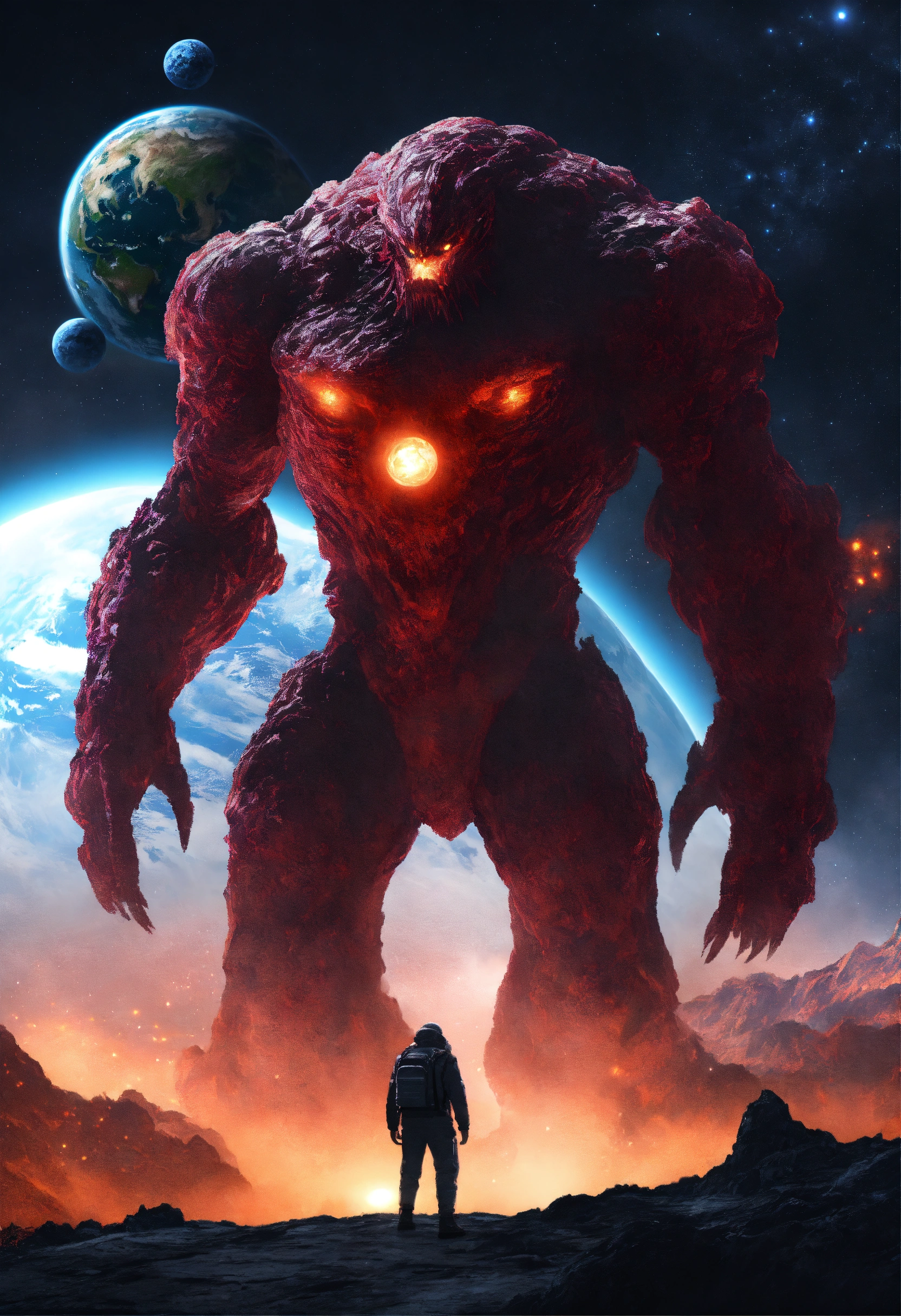 Lexica - Terrifying galactic sized humanoid monster looming over planet ...