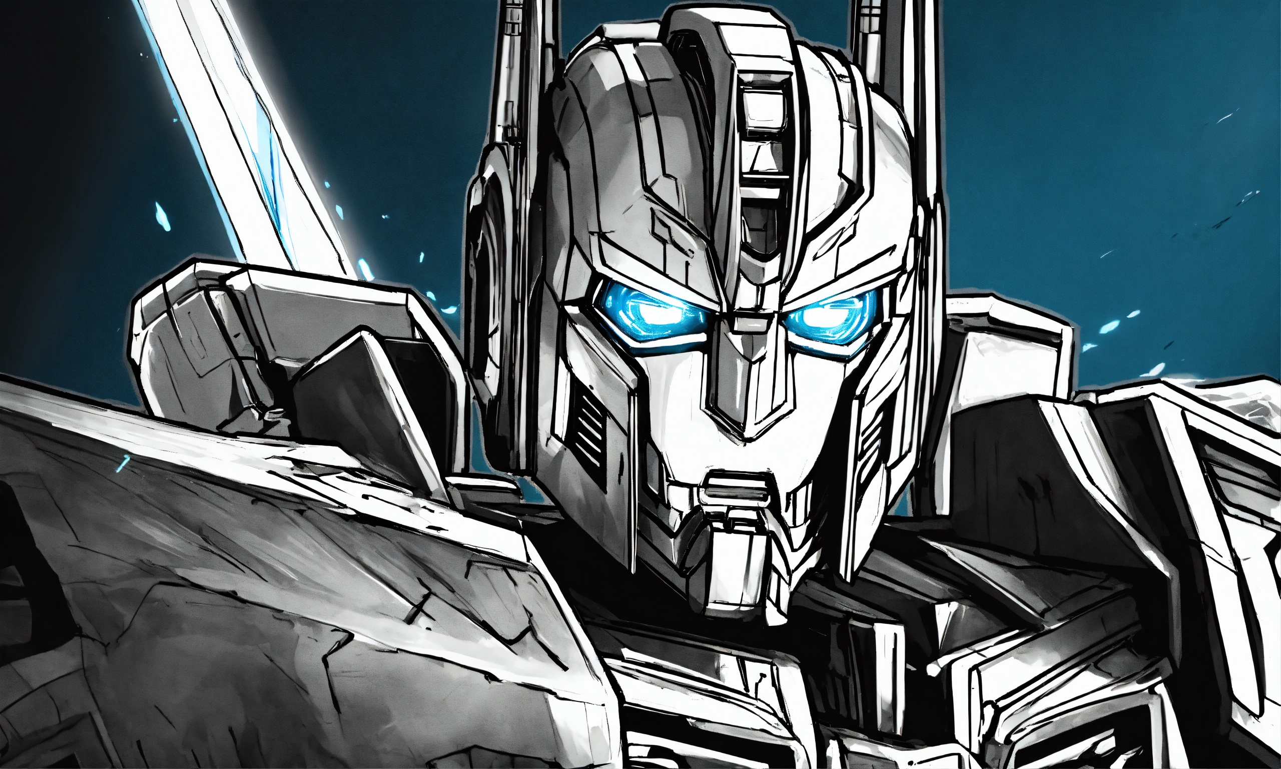 Lexica - Black and white illustration of transformer character Optimus ...