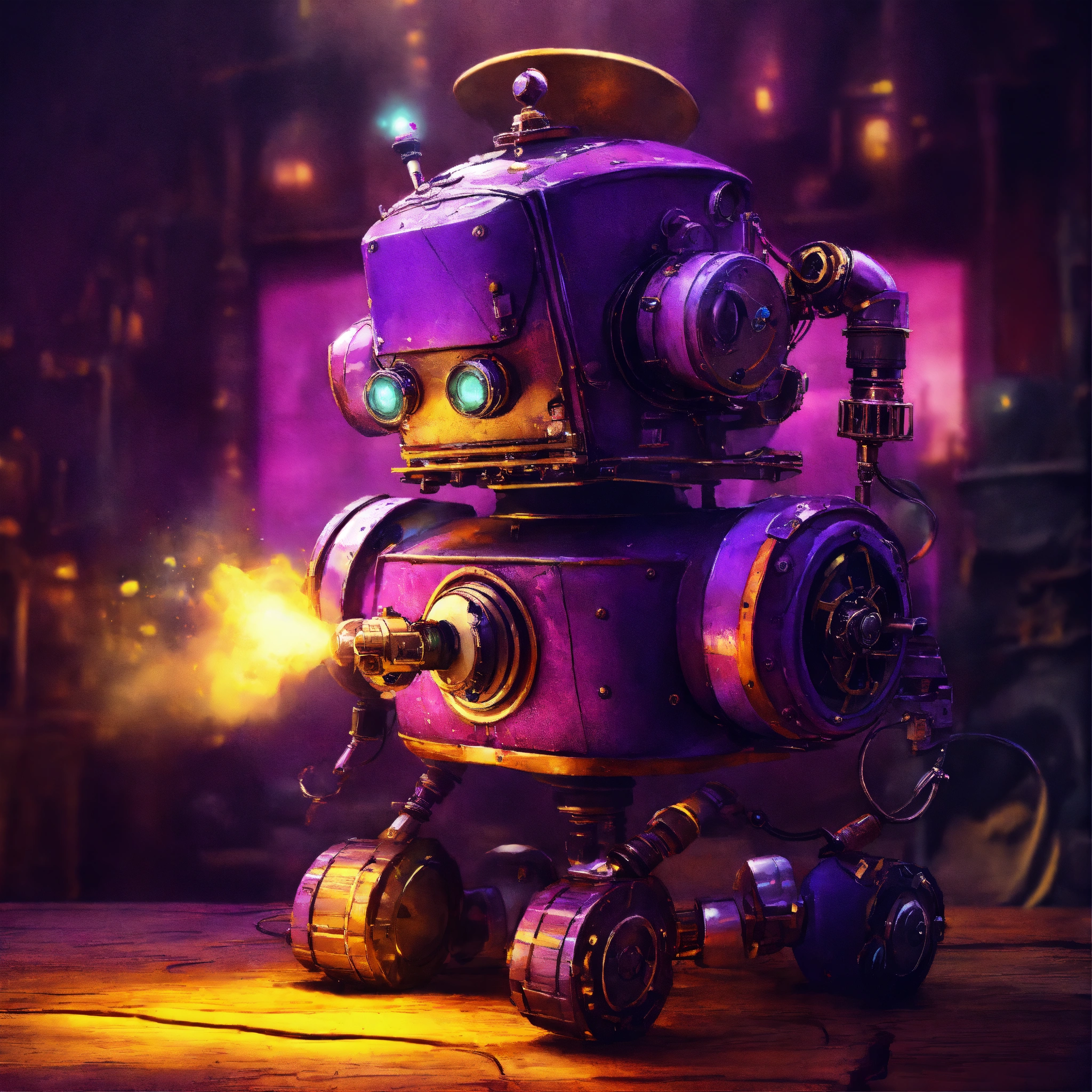 Lexica - Steampunk robot, purple mustache, brightly painted, dark ...