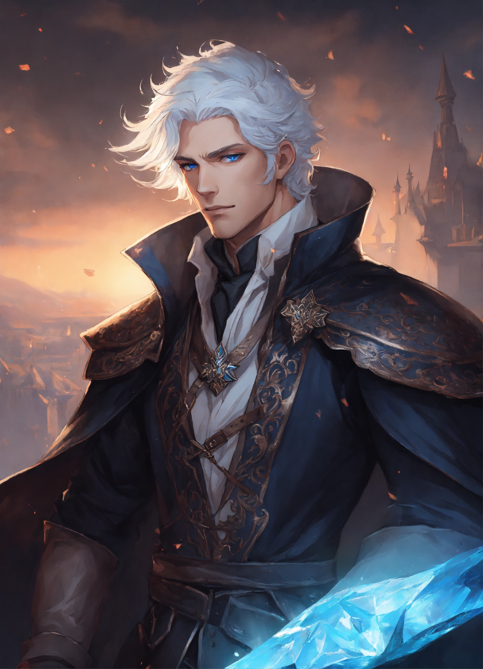 Lexica - A handsome prince wearing dark clothing with white hair and ...
