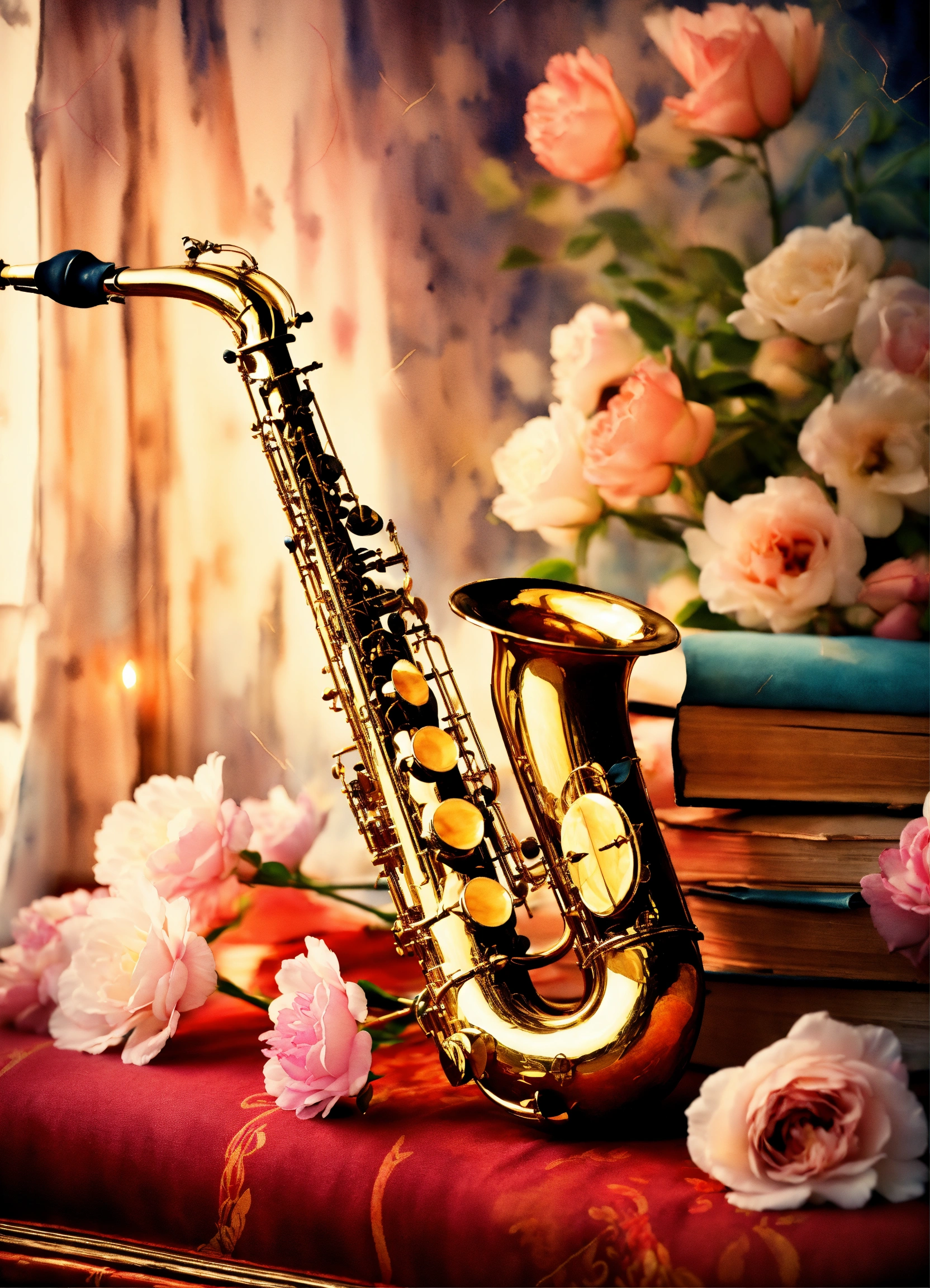Lexica - Saxophone decorated with flowers, against the background of a ...