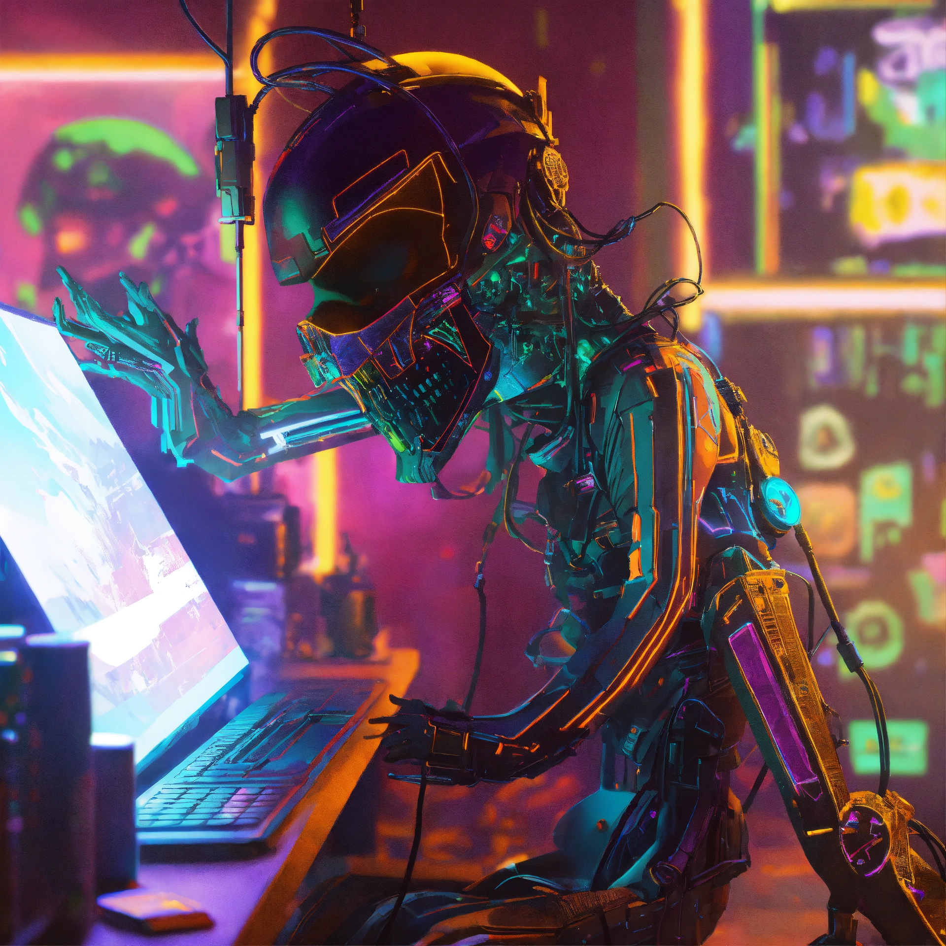 Lexica - Neon beeple fractal cyberpunk skull 3d ink alien poster ...