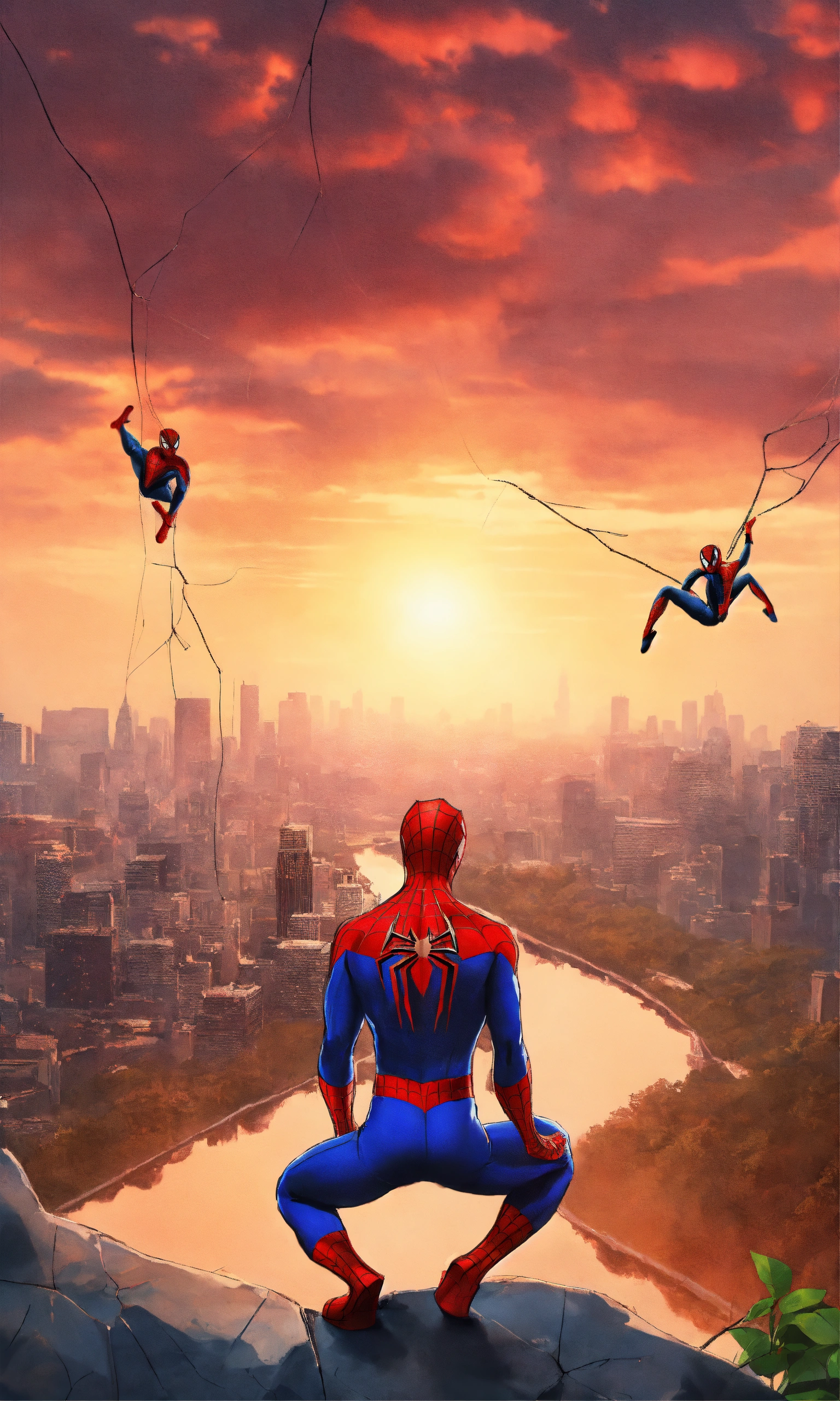 Lexica - Spiderman meets Spiderman in the multiverse, nature background ...