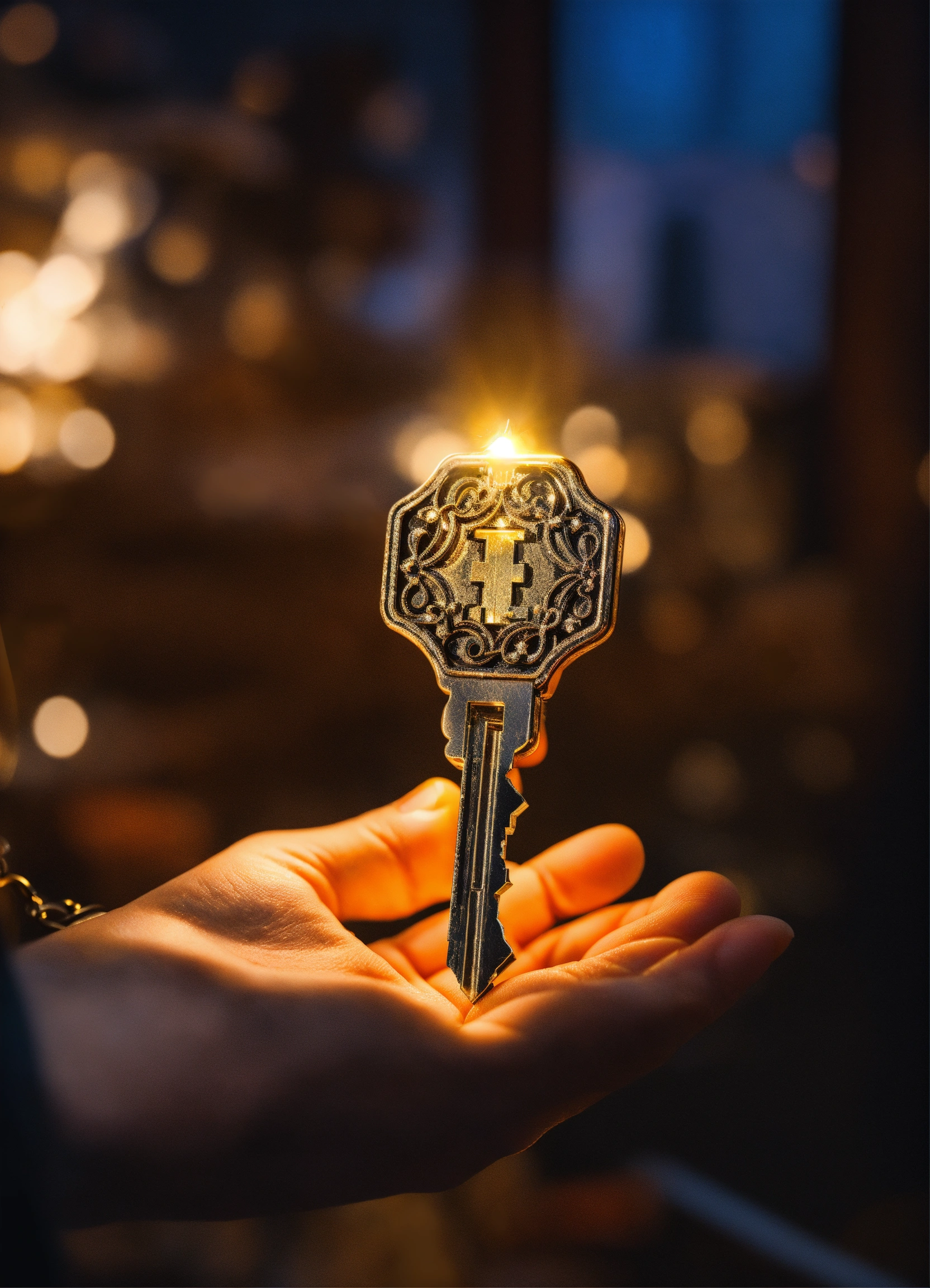 Lexica - "Radiant Keyholder", individual holding a luminous key ...