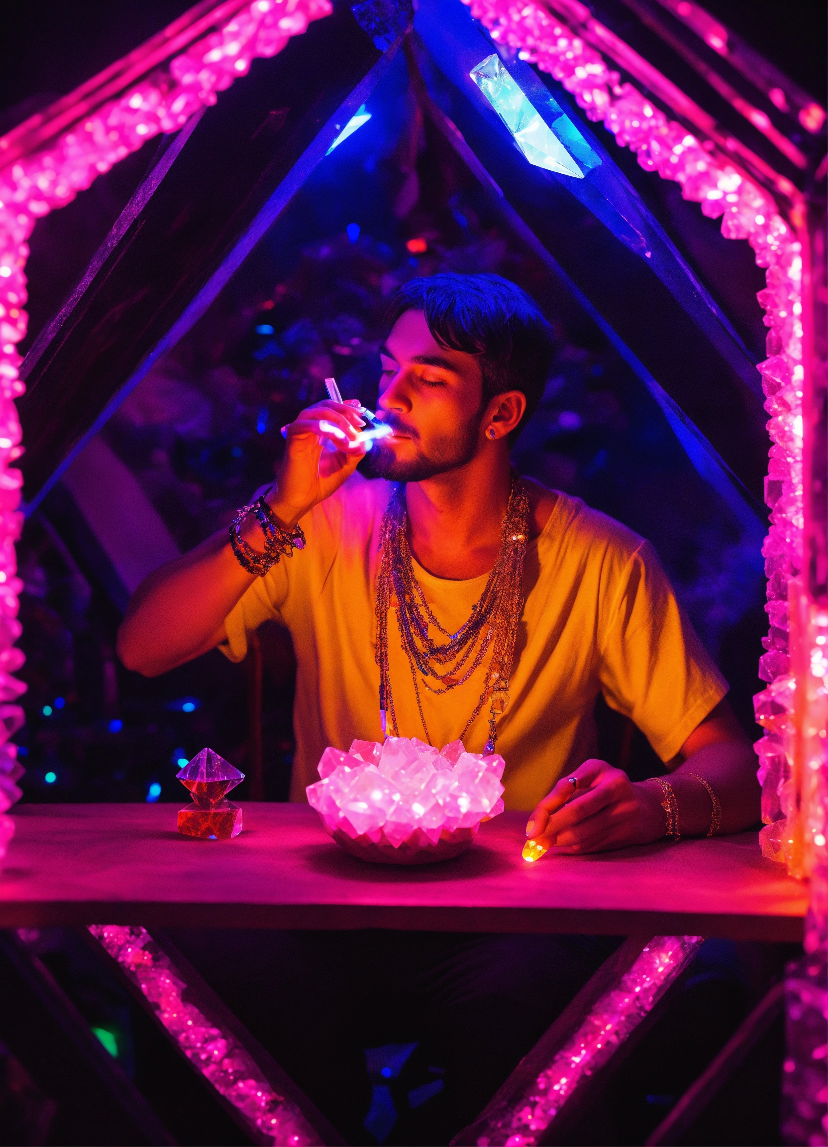 Lexica - A diamond man smoking crystals in a crystal pipe in a DMT ...