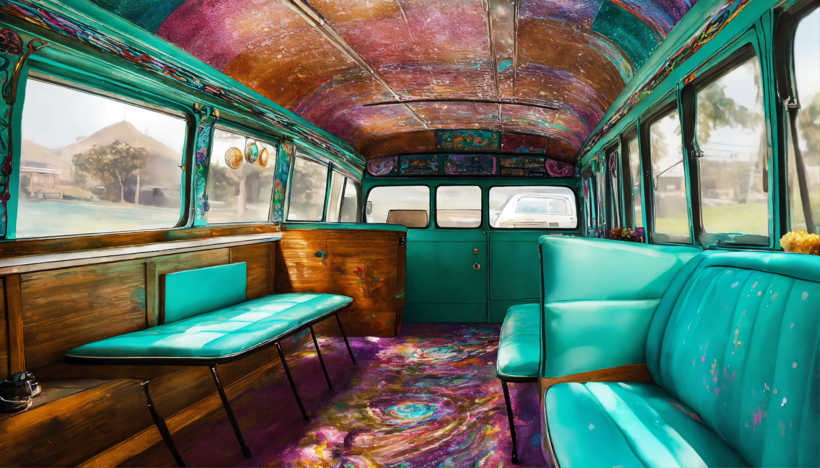 Lexica - Concept art of hyper realistic turquoise Volkswagen bus ...