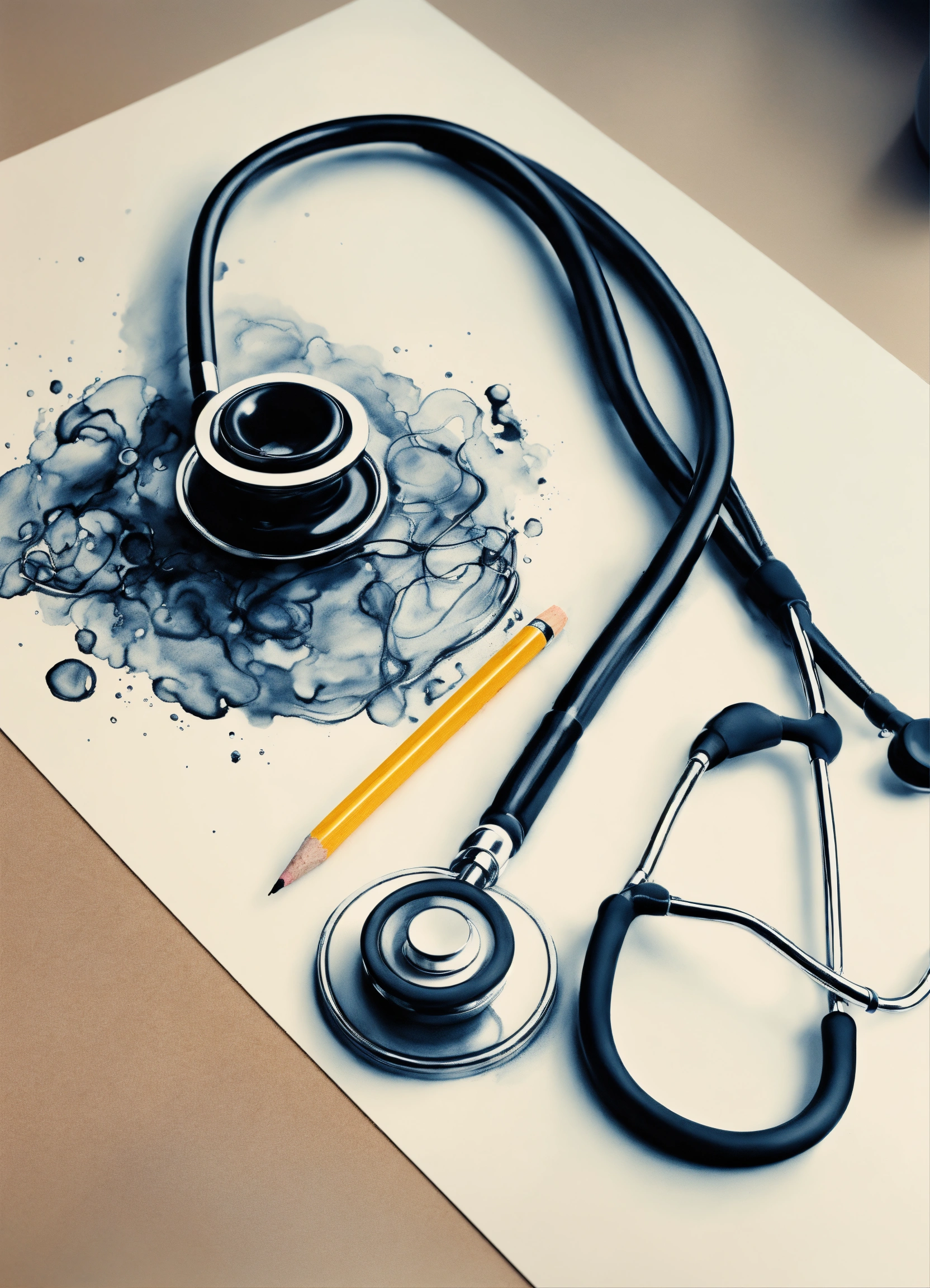 Lexica - Ink and Water Art Realistic, stethoscope, pencil drawing ...