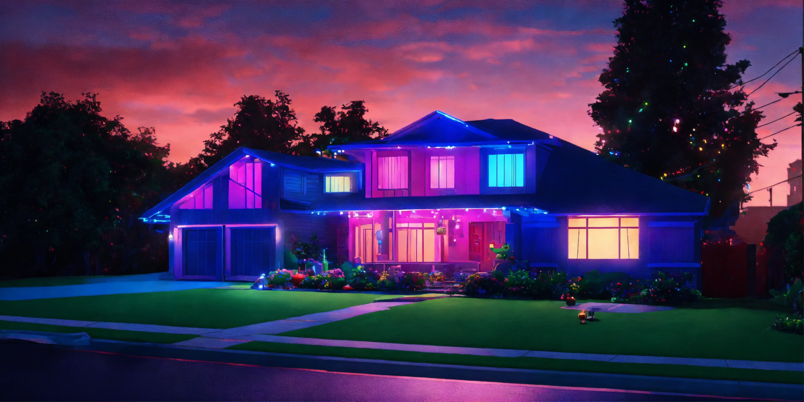 Lexica - CGI! Pixar style 80's home exterior. house party. no people ...