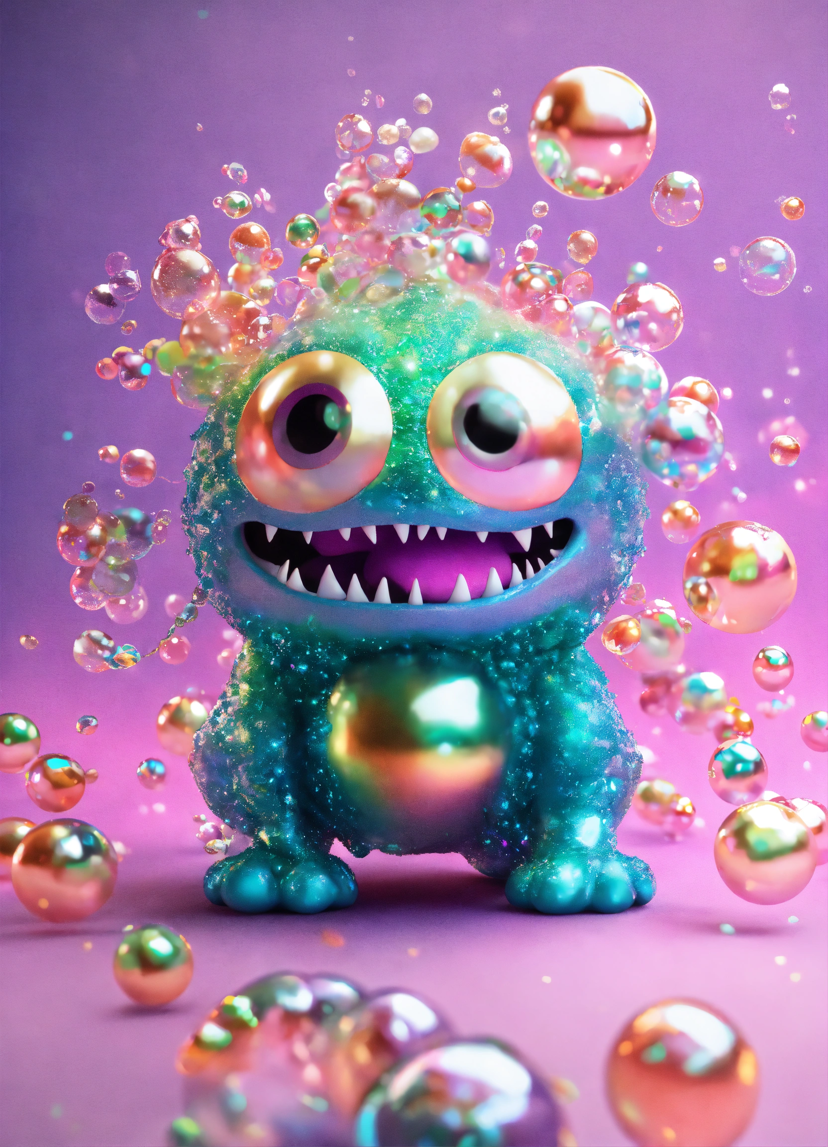 Lexica - Cute 3D bubble monster, in pearly iridescent glittery colour ...