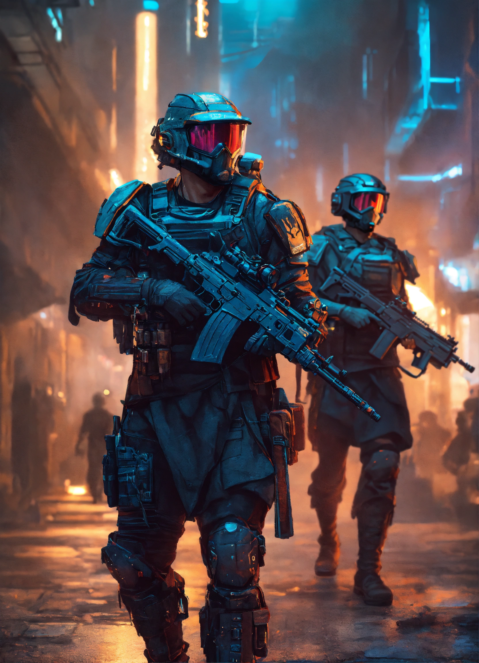 Lexica - Cyberpunk ancient greek soldiers carrying assault rifles