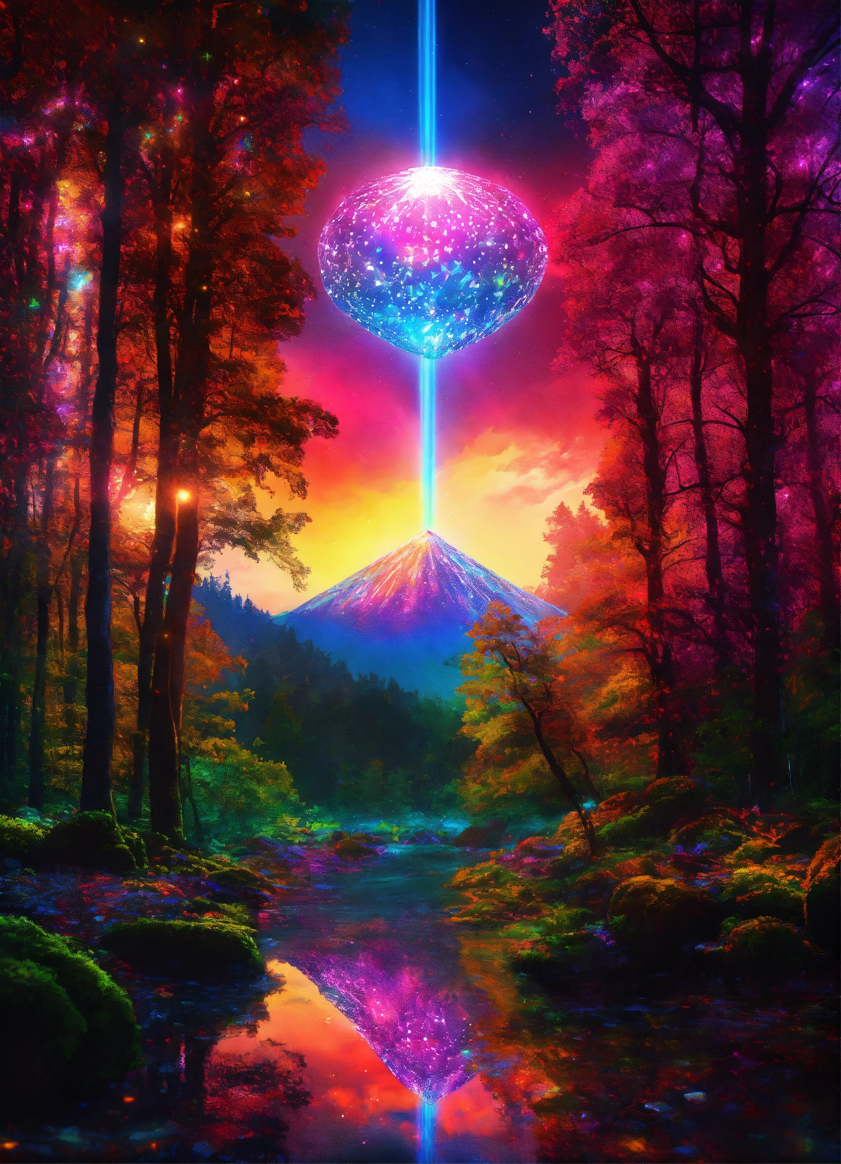Lexica - Sun flying made of diamonds and glitter black rainbow neon ...
