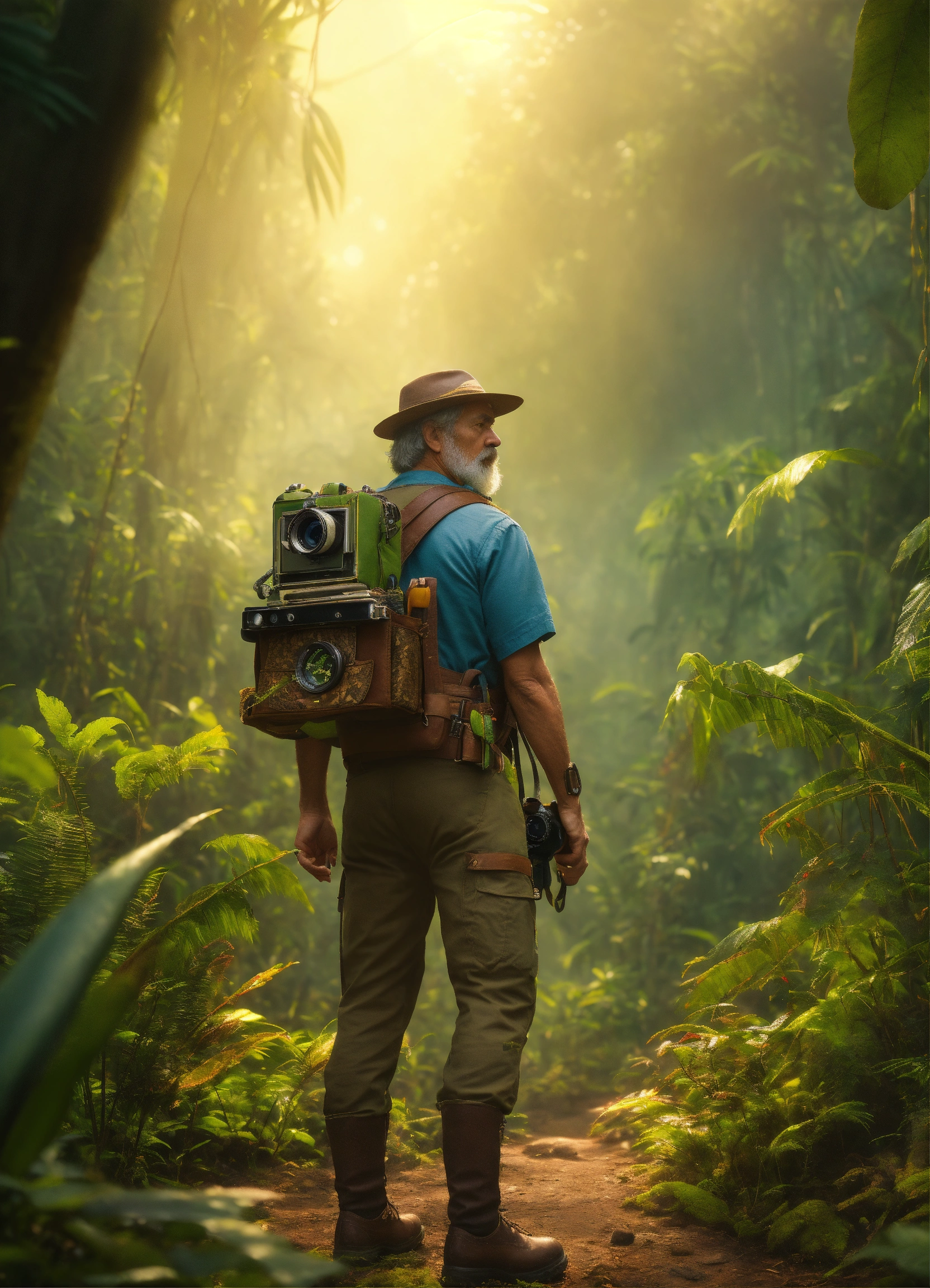 Lexica - Overall view of a 60 year old botanist in a humid tropical ...