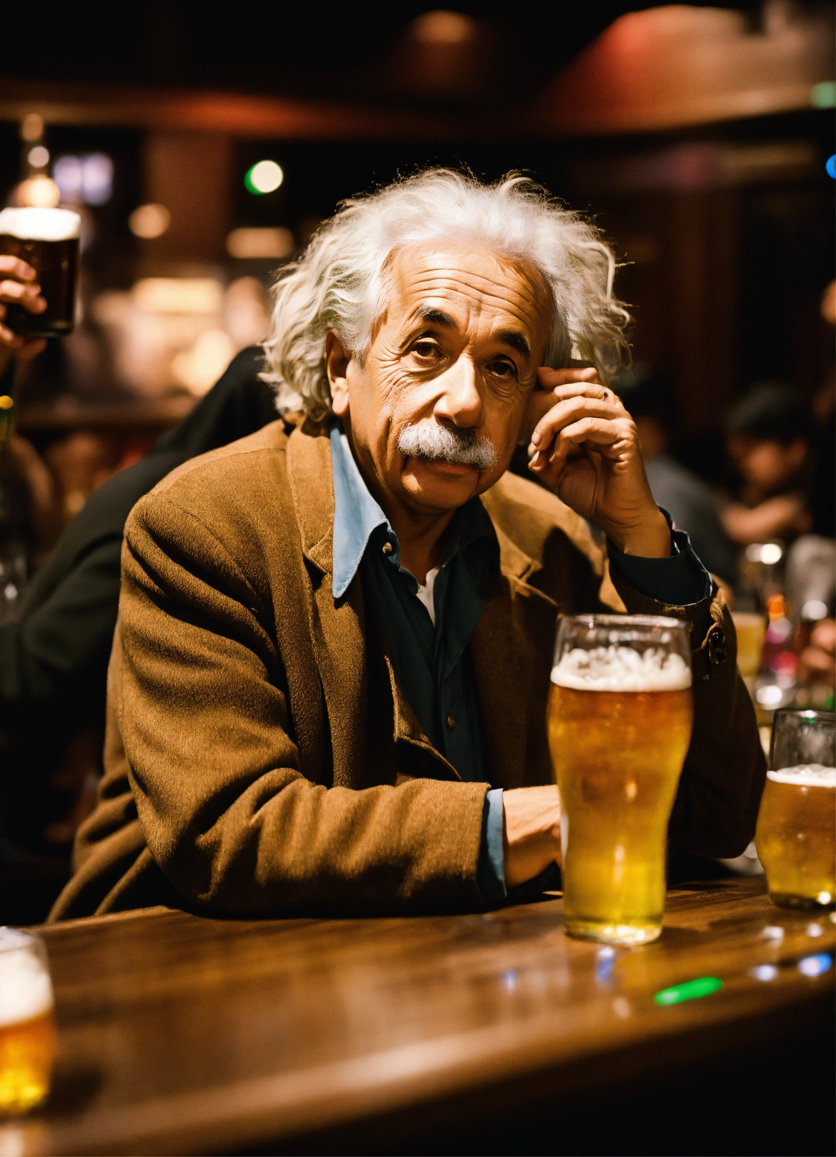 Lexica - Albert Einstein drinking beer at a bar on trivia night