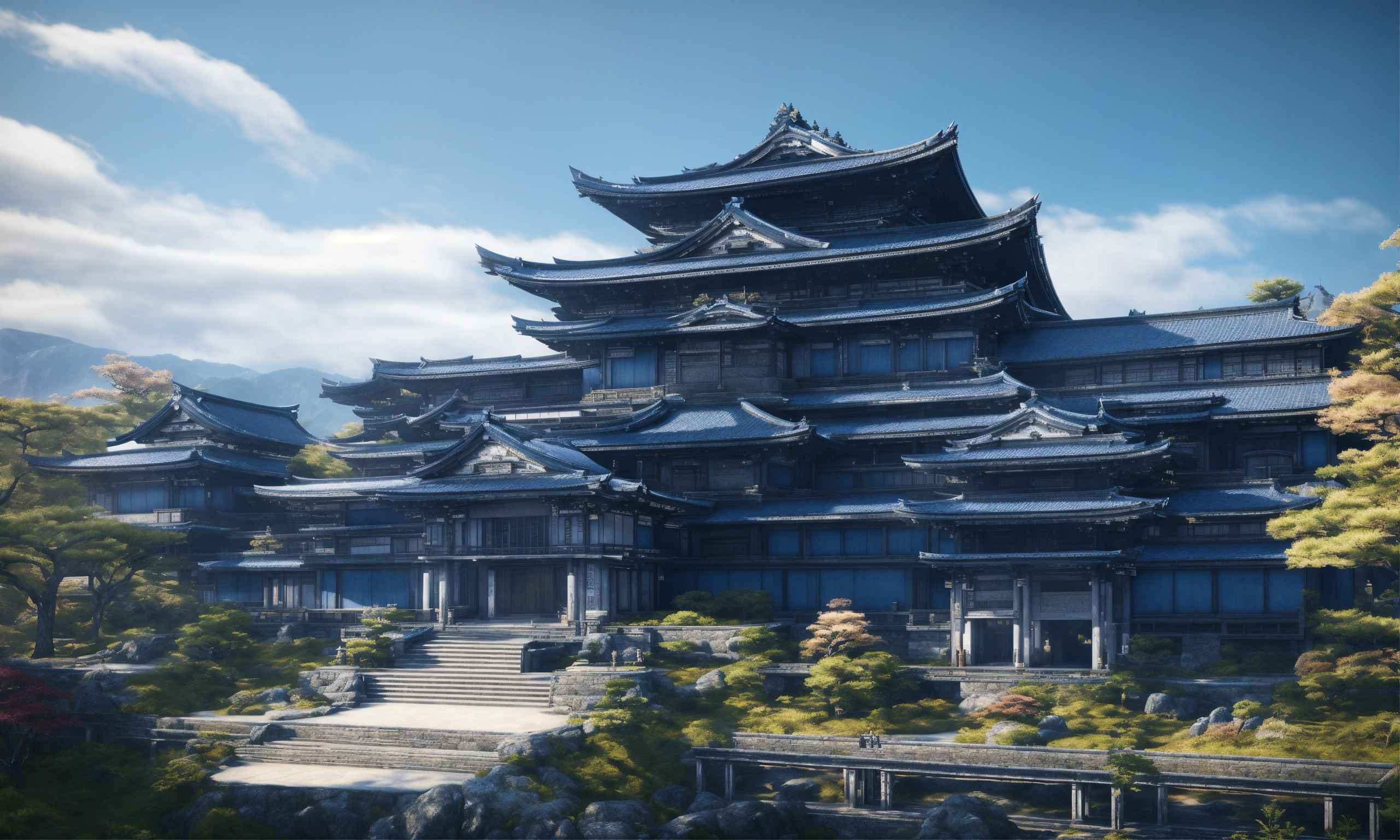 Lexica - Full image of a massive blue and silver sci fi palace, built ...