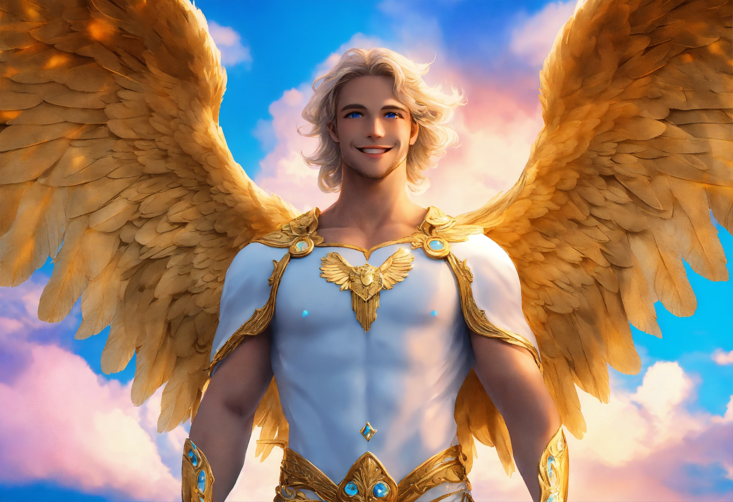 Lexica - Angel man blond blue eyes, large angel wings, fantasy in the ...