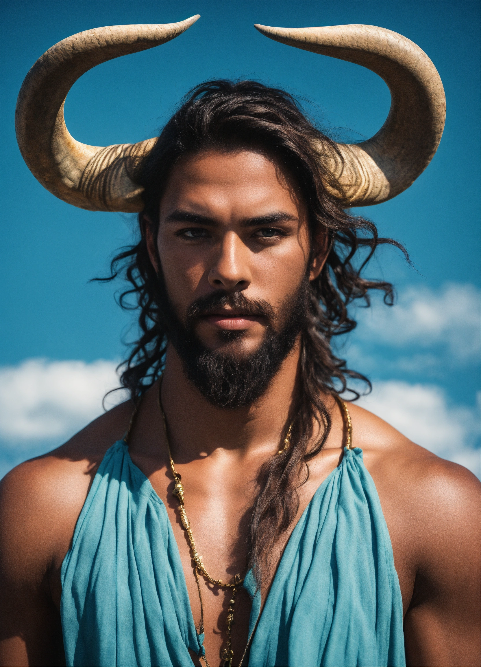 Lexica - Human photo of taurus with sky blue, realistic.