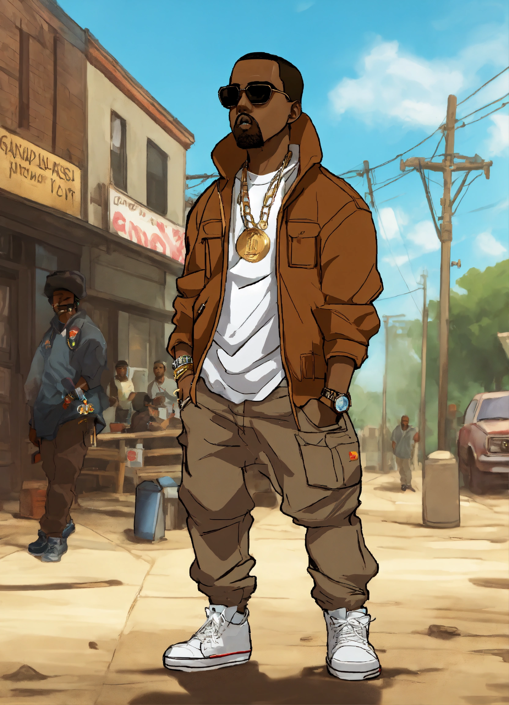 Lexica - Hip hop art style Kanye West boondocks full body