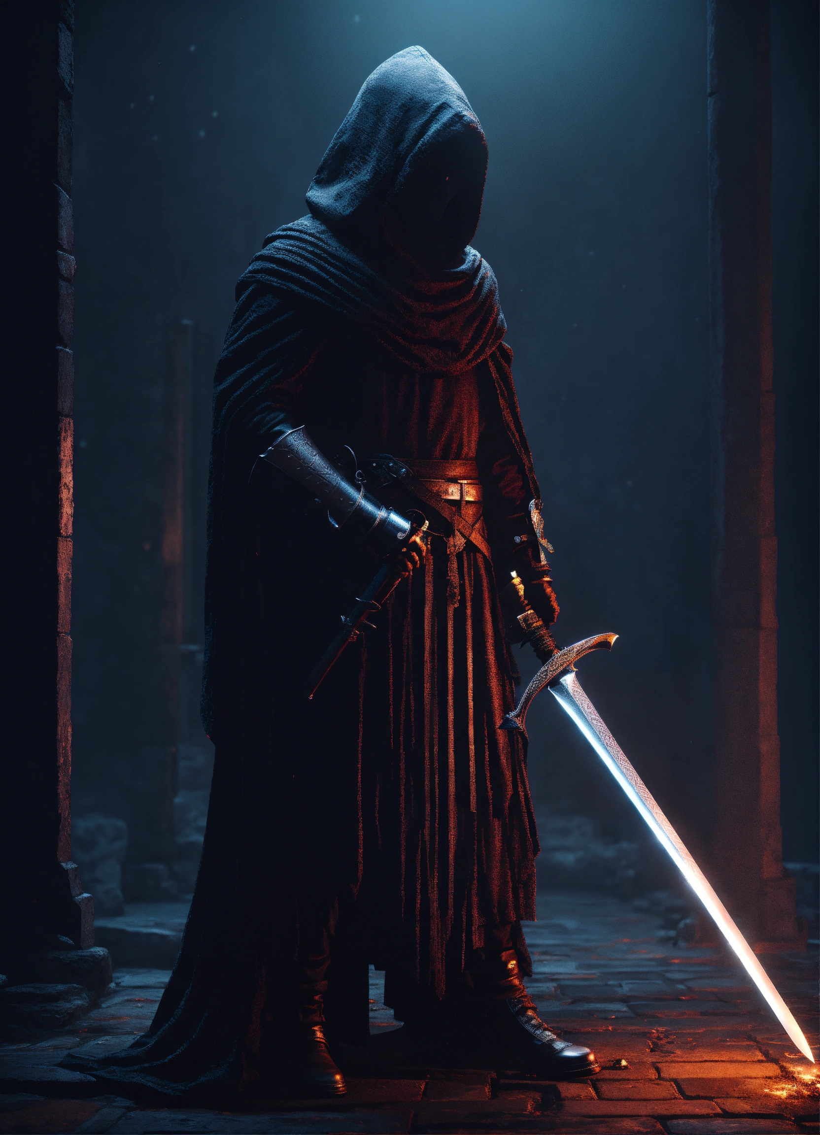 Lexica - Pixel art, hooded figure raising a sword, dark, creepy ...