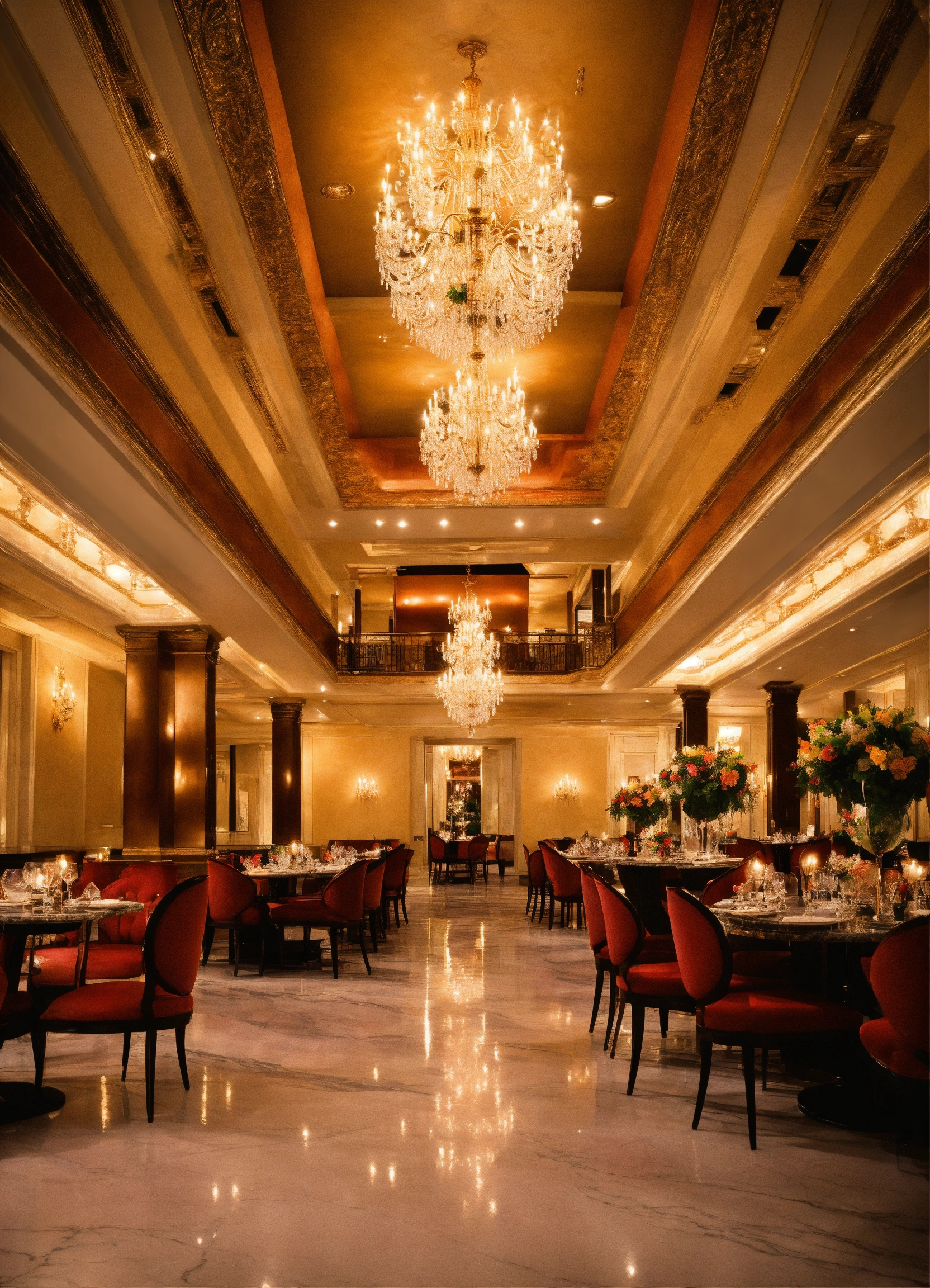 Lexica - Large upscale resturant, elegant dinner tables. colorful ...