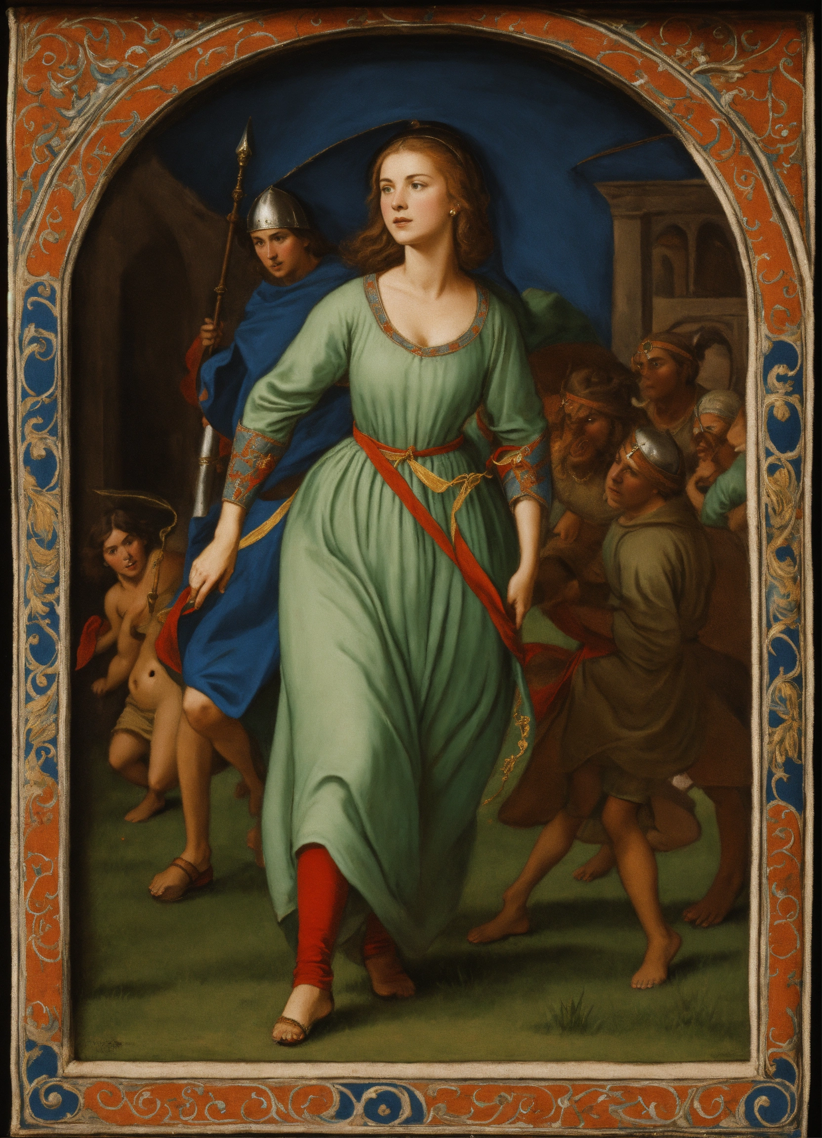 Lexica - Medieval woman lifting her skirt to chase away demons