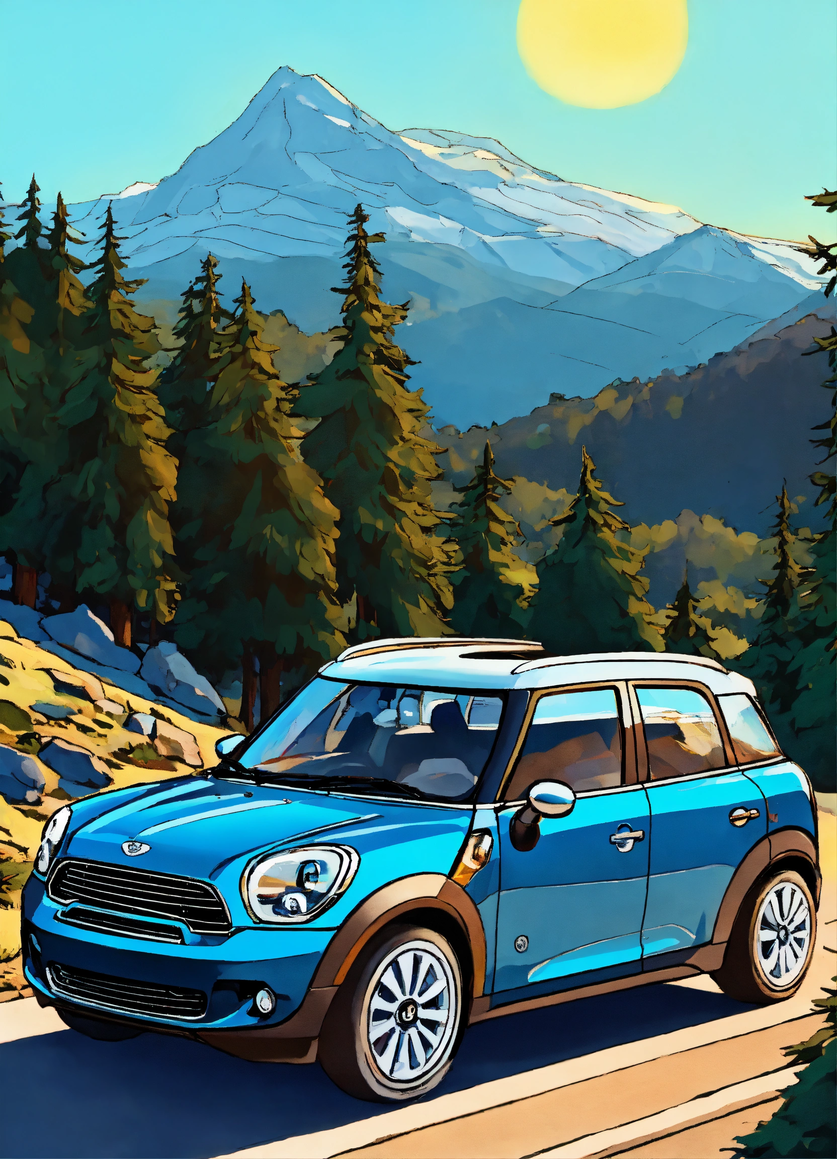 Lexica - A mini cooper countryman blue and white color. far away ...