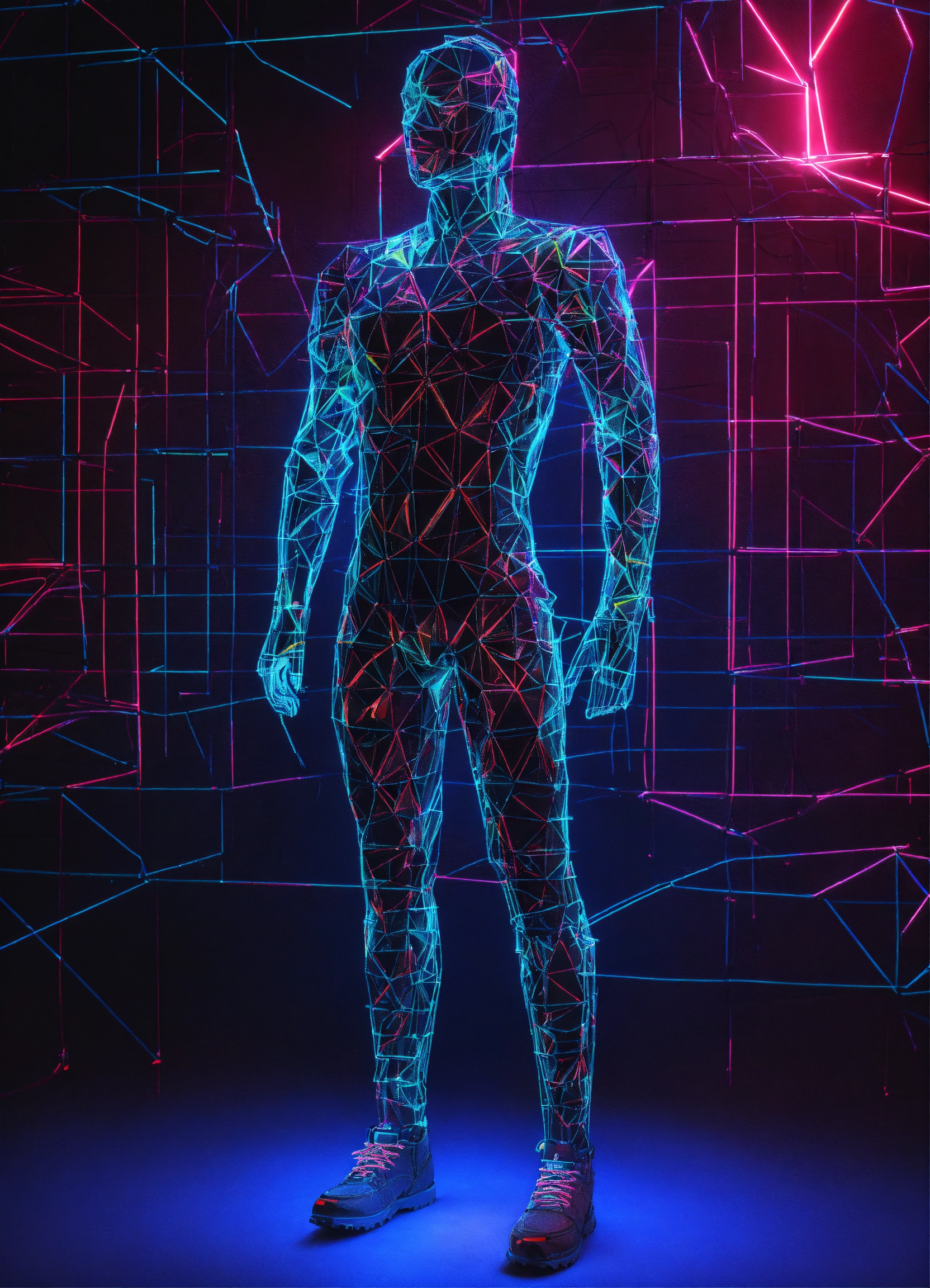 Lexica - Digital wire Fram human neon polygon 3d style on black