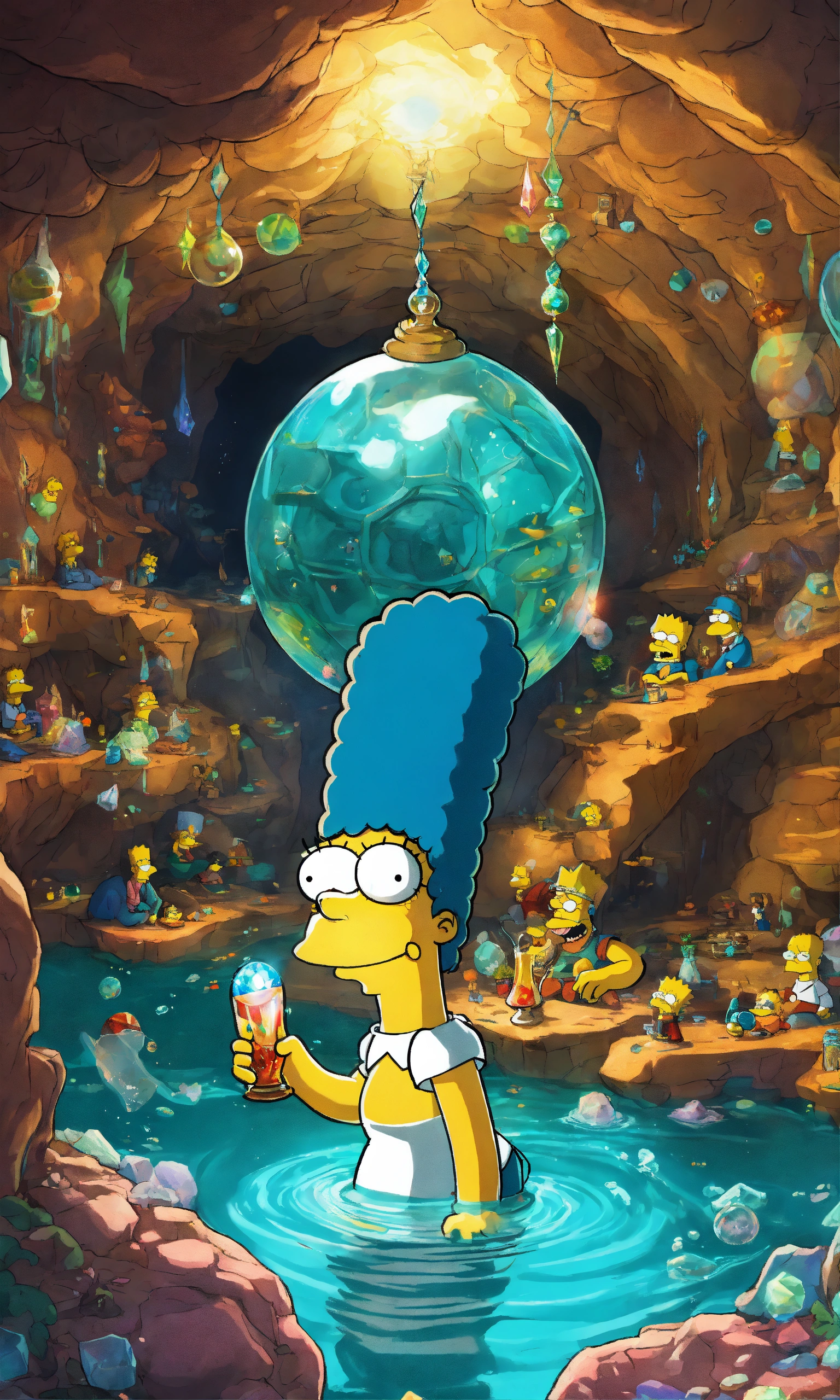 Lexica - Simpsons characters illuminati in an underwater cave with a ...