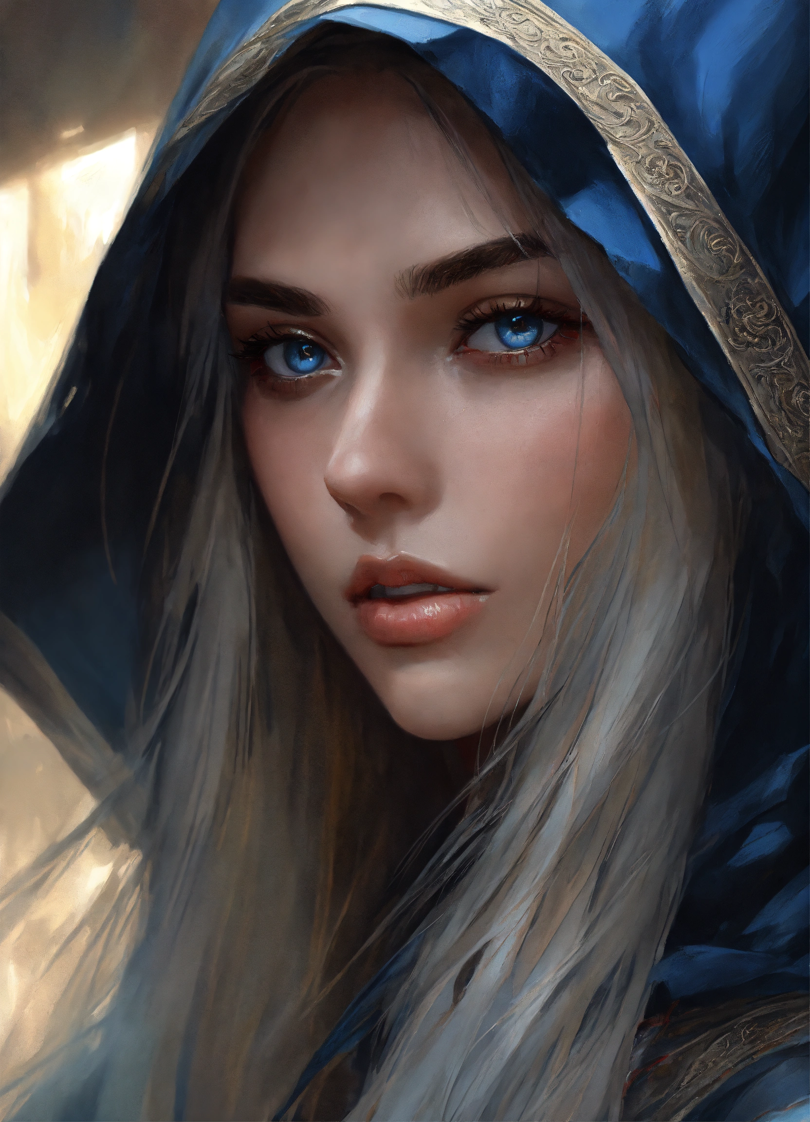 Lexica - Long silver straight hair, shining dark blue eyes, female ...