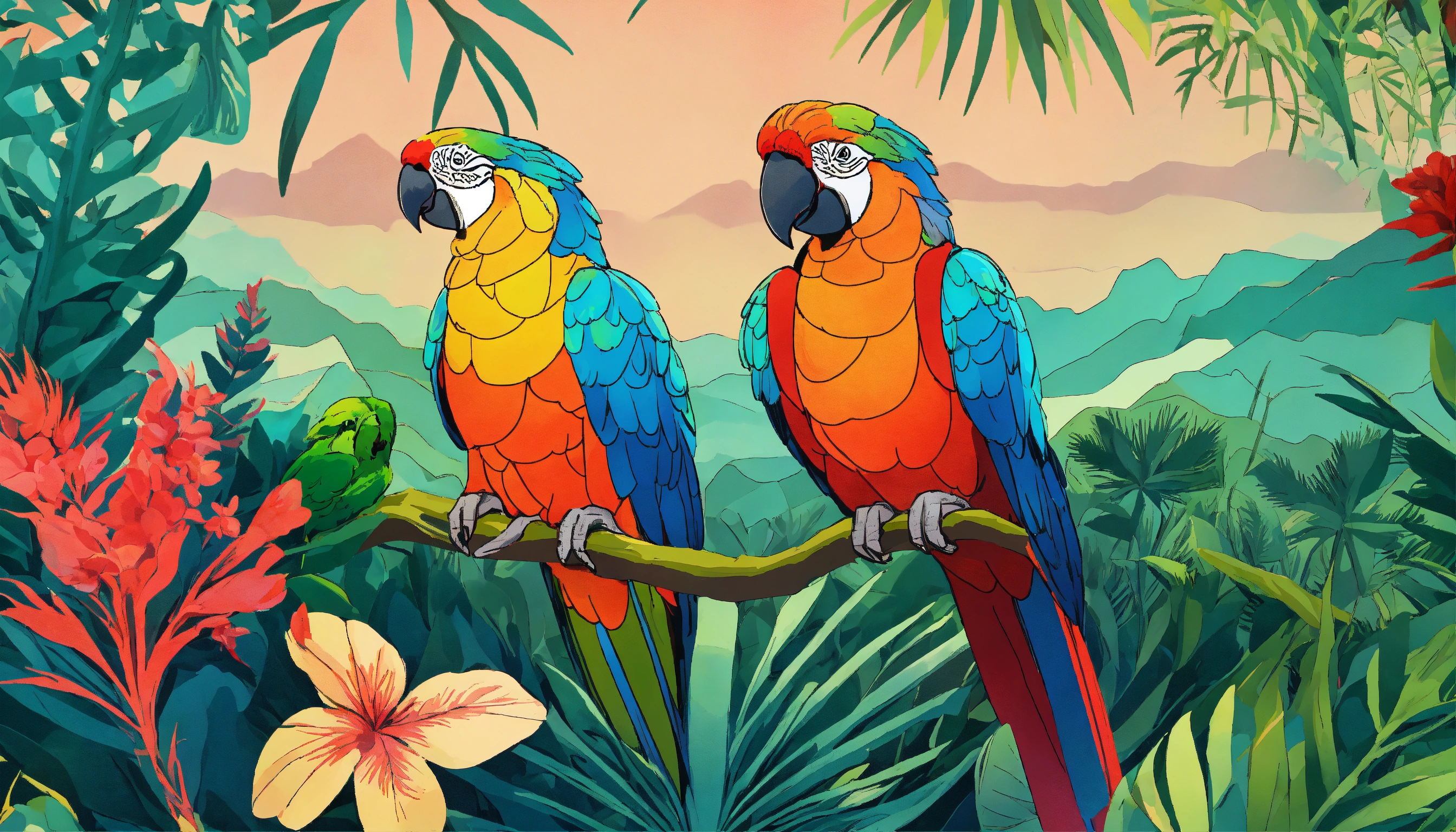 Lexica - Opal stone color tropical forest with parrots illustration art ...