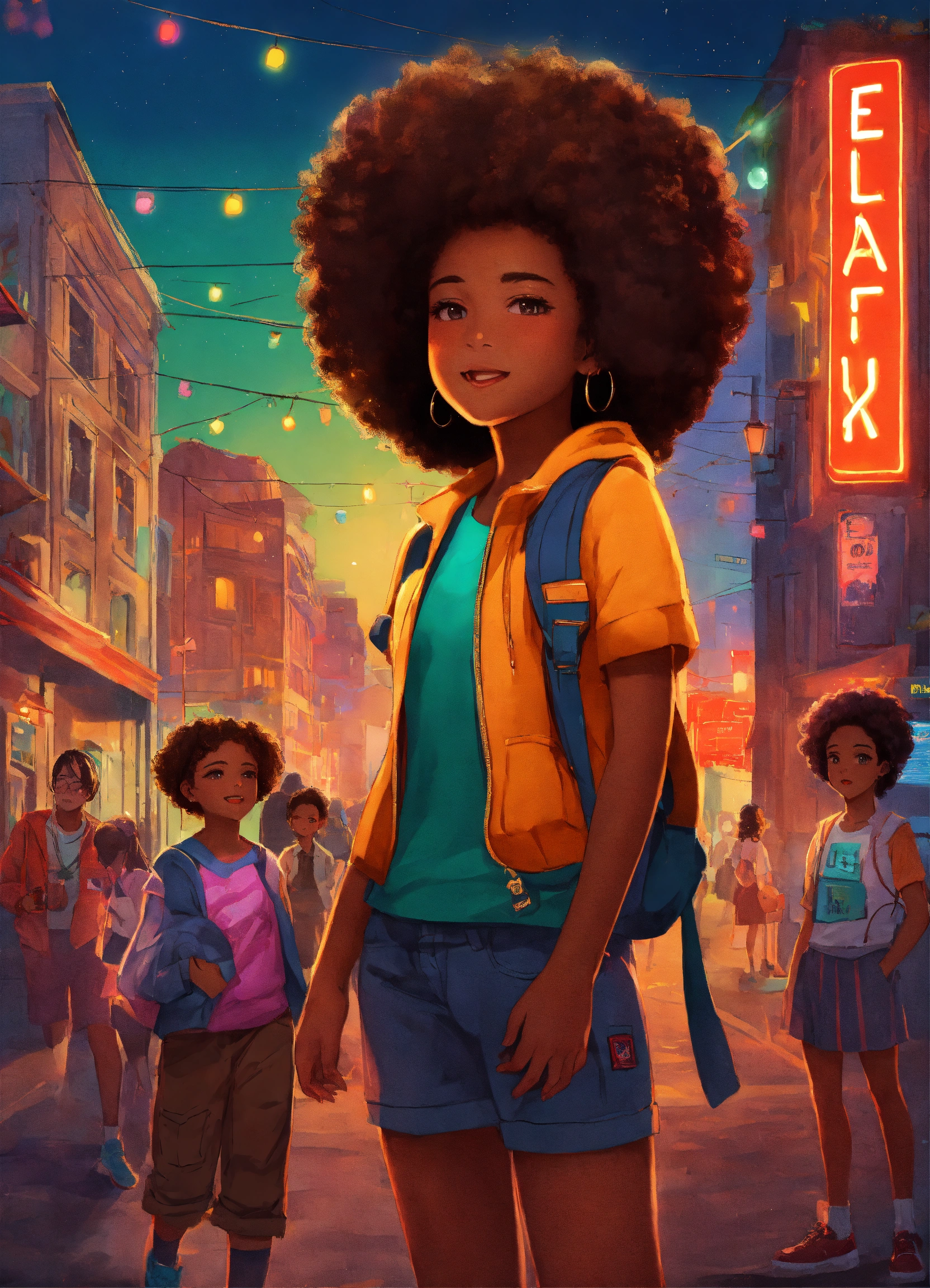 Lexica - Ilustración de cinco colegiales de 12 años, niña afro de 9 ...