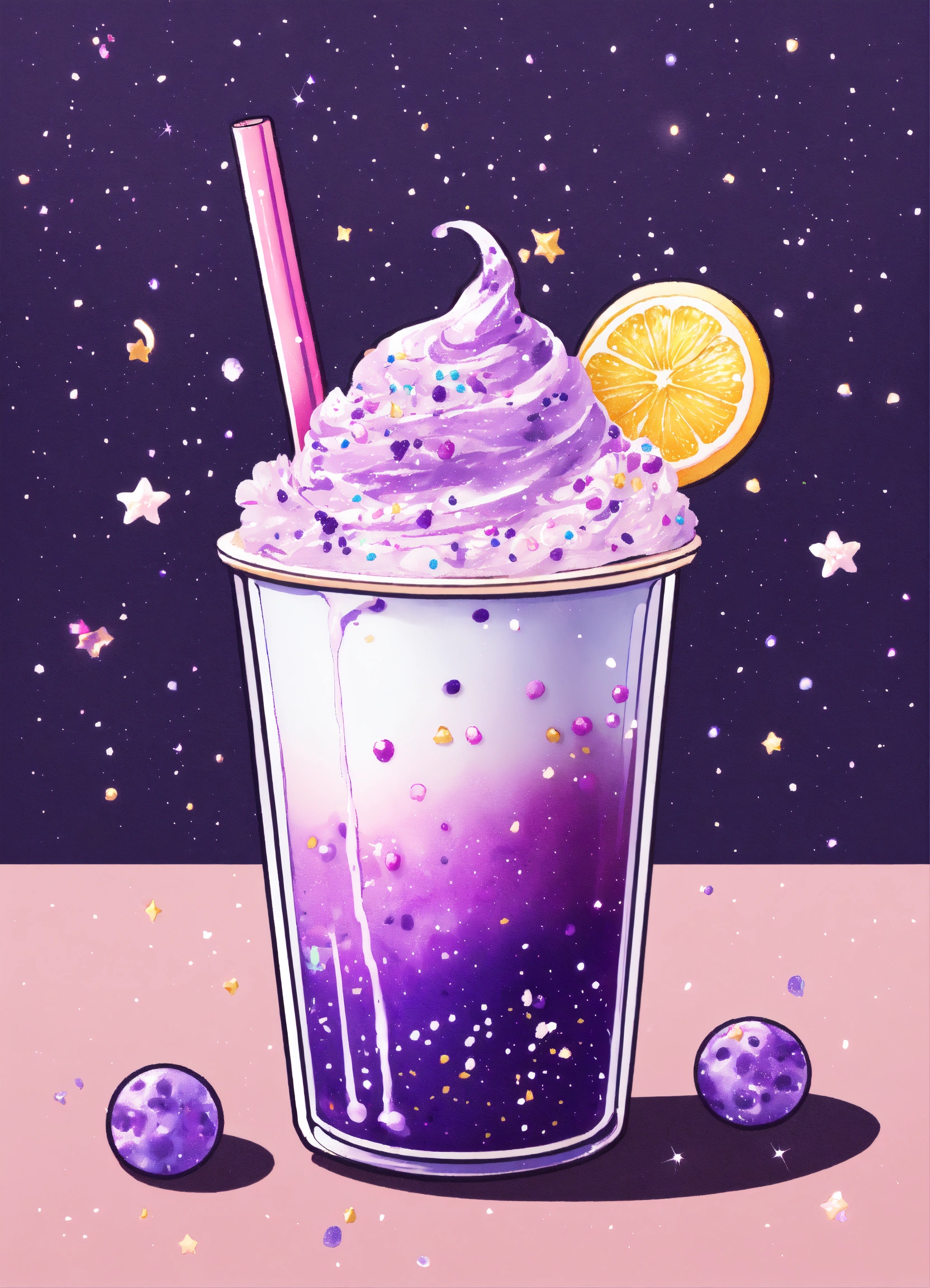 Lexica - Purple Galaxy boba tea big whip cream sprinkles, illustration ...