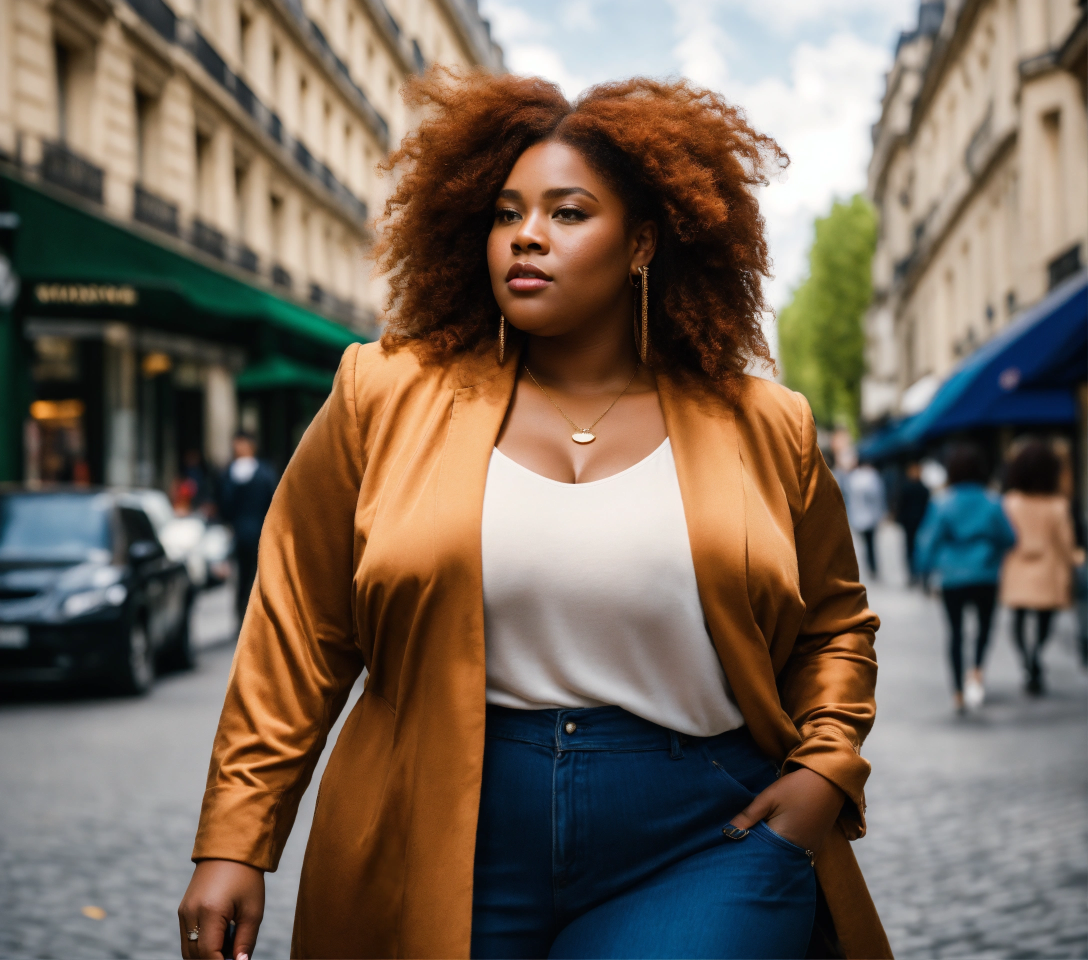Lexica - Fashion Portrait of plus size black women, walking down the ...