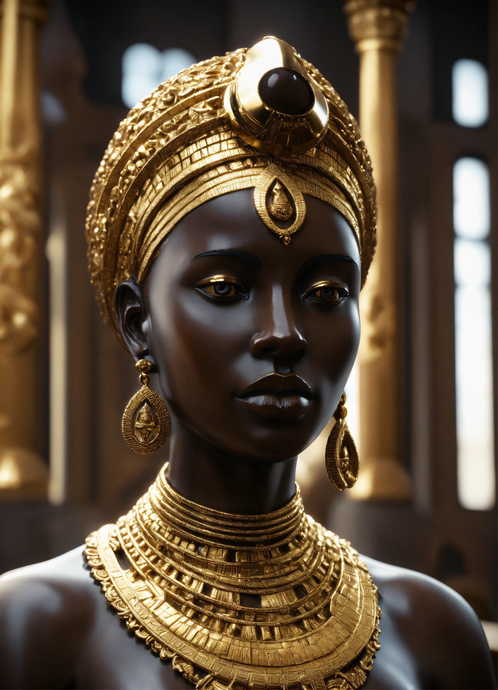 Lexica - A Statue from a beautiful african goddess Statue, dark marble ...