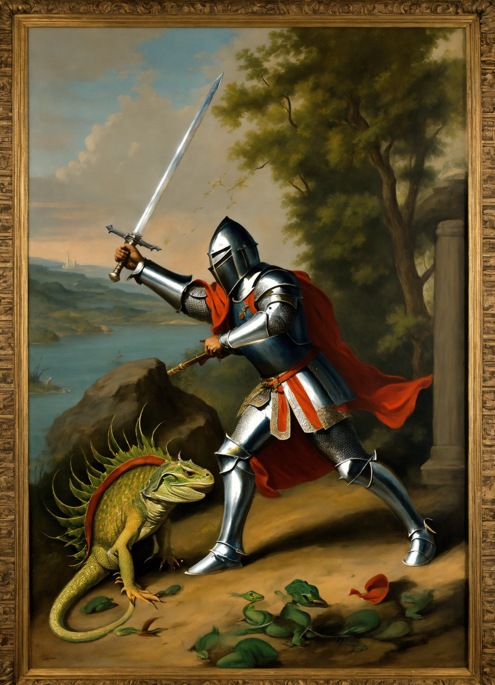 Lexica - Painting of a knight killing a basiliscus