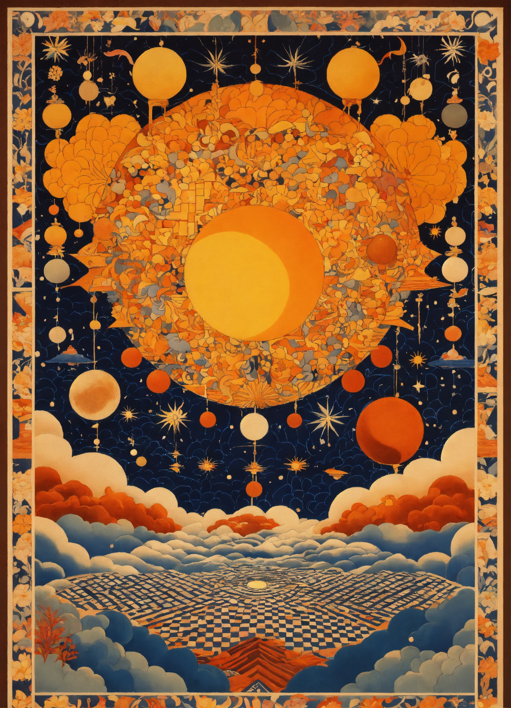 Lexica - Japanese vintage poster , symmetrical chevron patterns ...