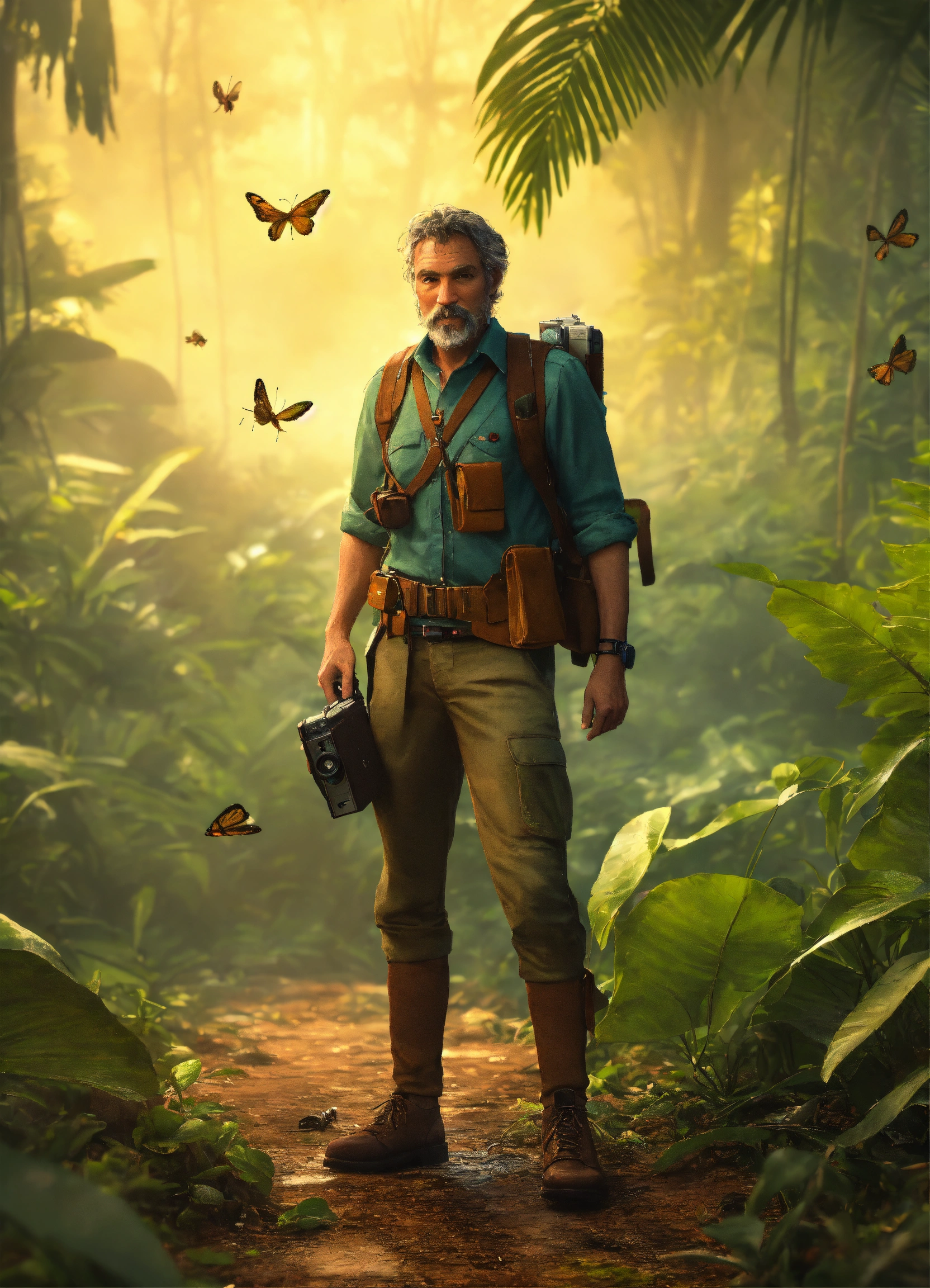 Lexica - Overall view of a 60 year old botanist in a humid tropical ...