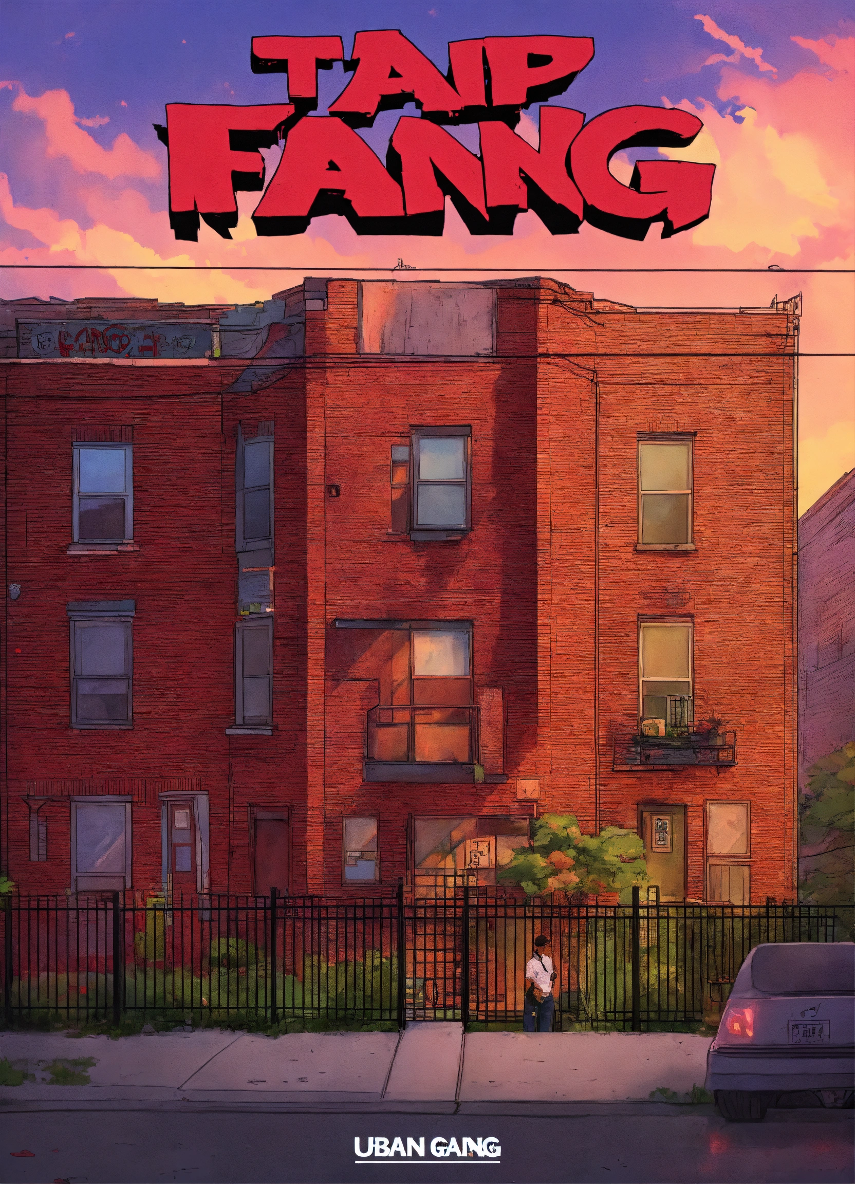 Lexica - Inside of a Trap house urban neighborhood with the words FANG ...